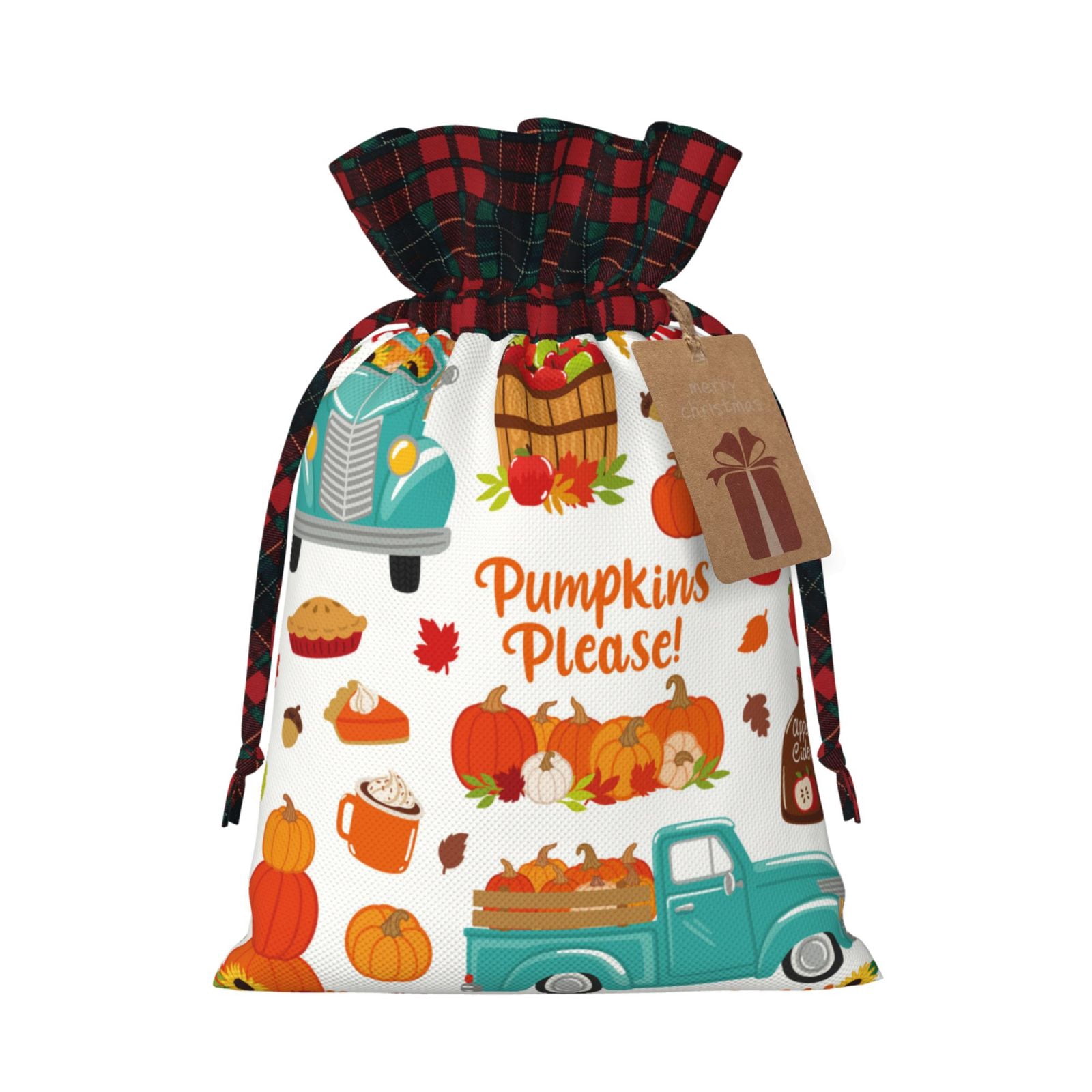 Honeii Fall Pumpkins Print Small Burlap Bags,Christmas Drawstring Treat ...