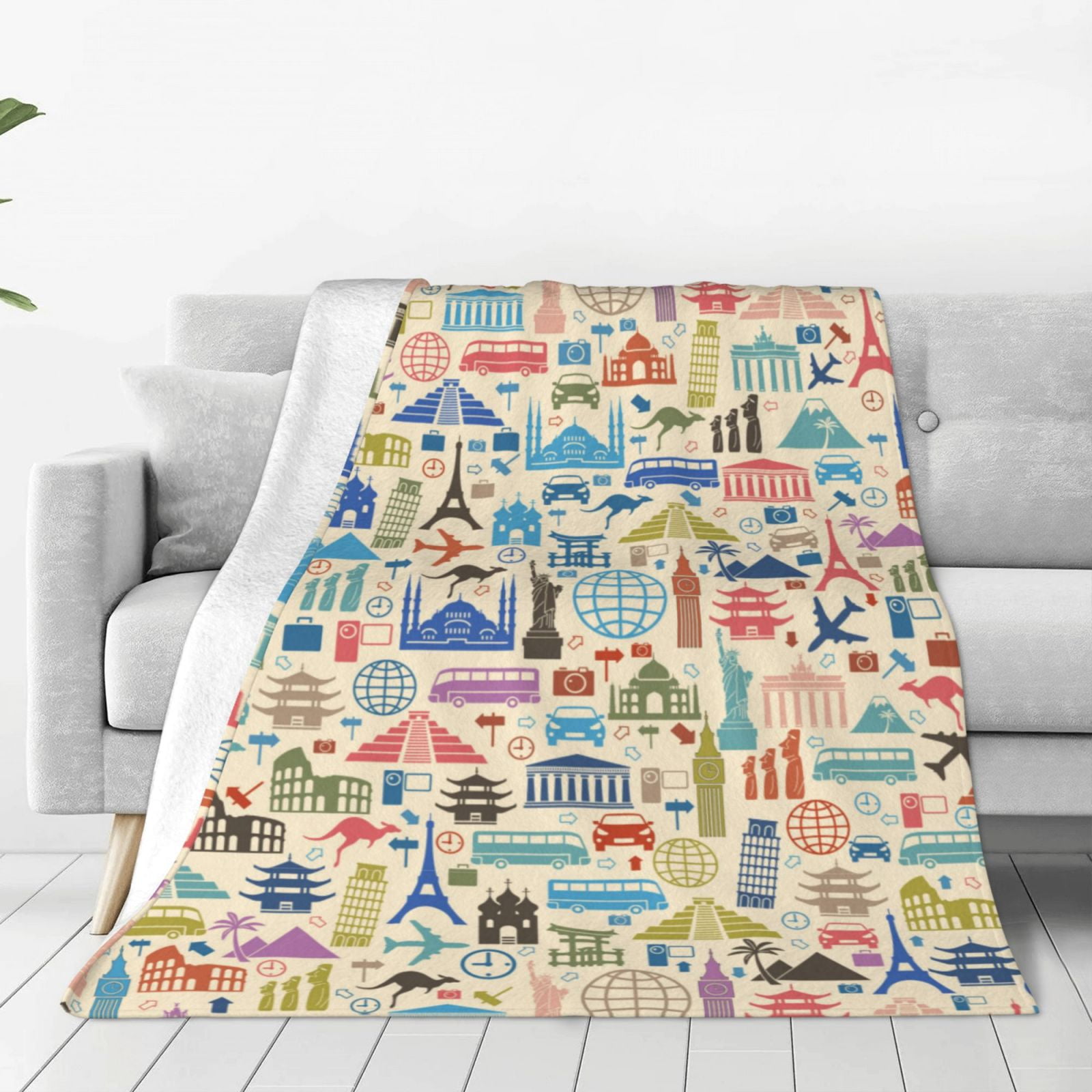 Honeii Famous Places Print Fleece Blanket - Throw Blanket for Bed, Sofa ...