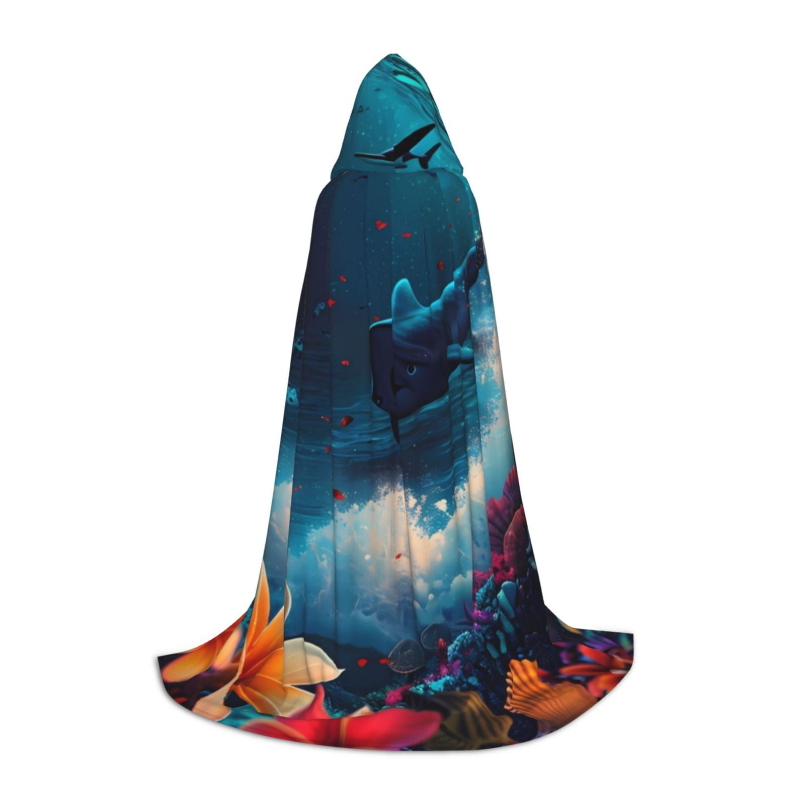 Honeii Fantasy Underwater Adventure Print Poncho Cape, Cloak Coat ...