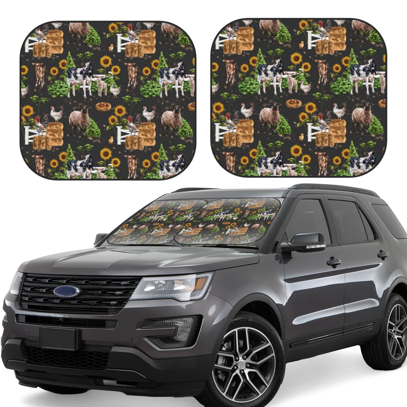 Honeii Farm Animals 2 Print Foldable Car Sun Shade for Windshield, 2 ...