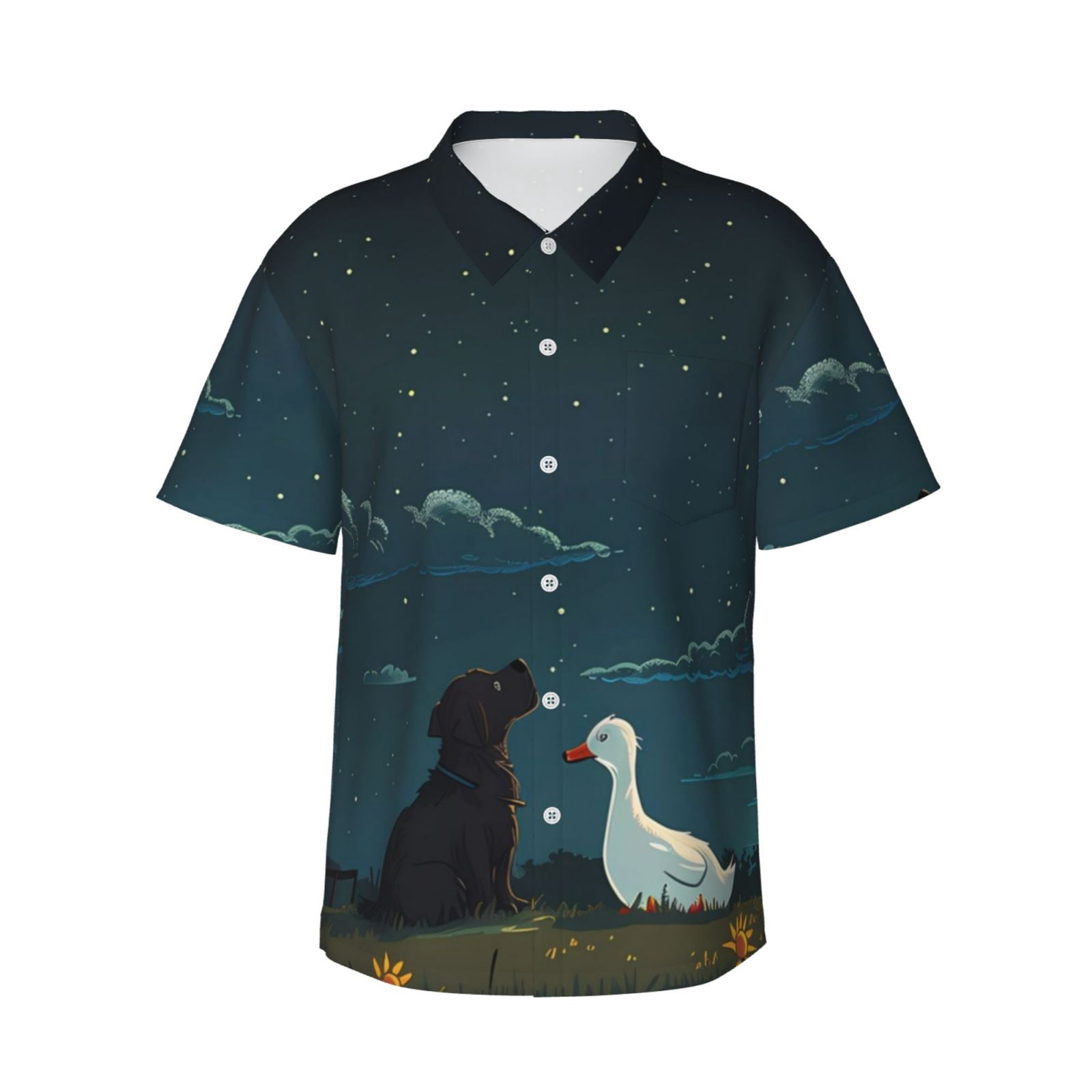 Honeii Farm Dog Duck Moonlight Print Men’s Hawaiian Shirt,Classic ...