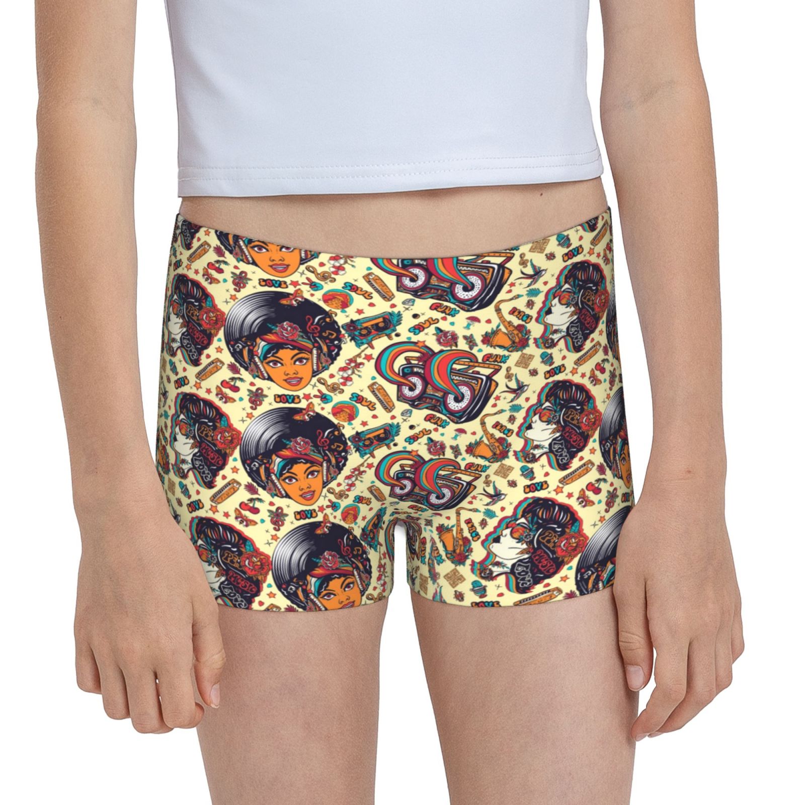 Honeii Fashion Hippie Girl Print 100% Cotton Boxer Briefs, Girls ...