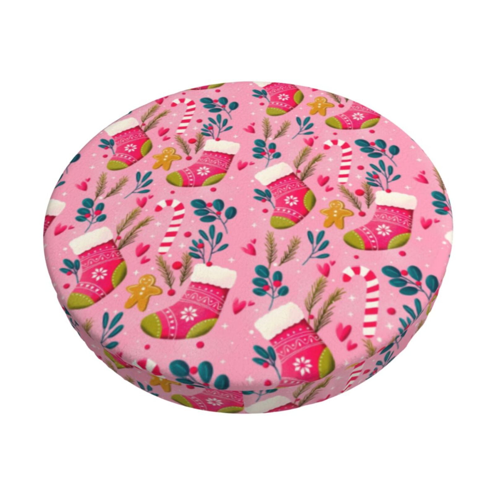 Honeii Festive Christmas Stocking Cheer Pattern Bar Stool Covers-Round ...