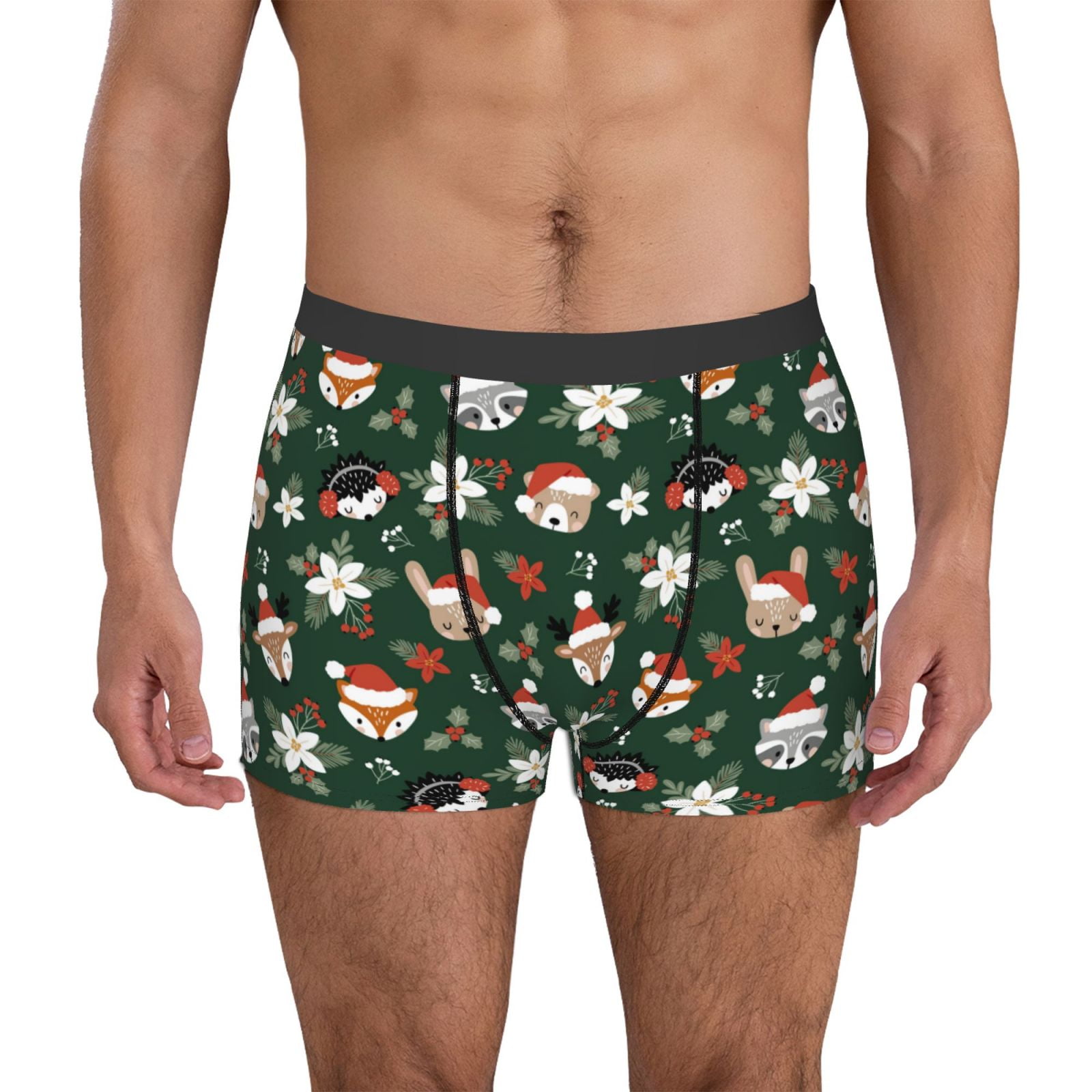 Honeii Festive Forest Friends Print Mens Boxer Briefs Breathable,Boxer ...