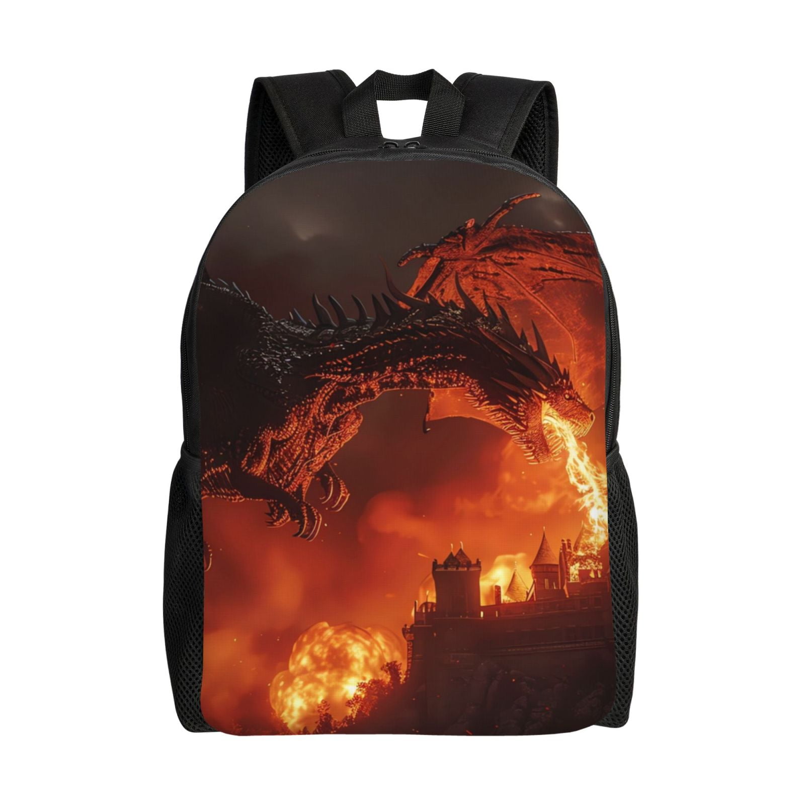 Honeii Fiery Dragons Castle Attack Print Laptop Backpack for Work ...