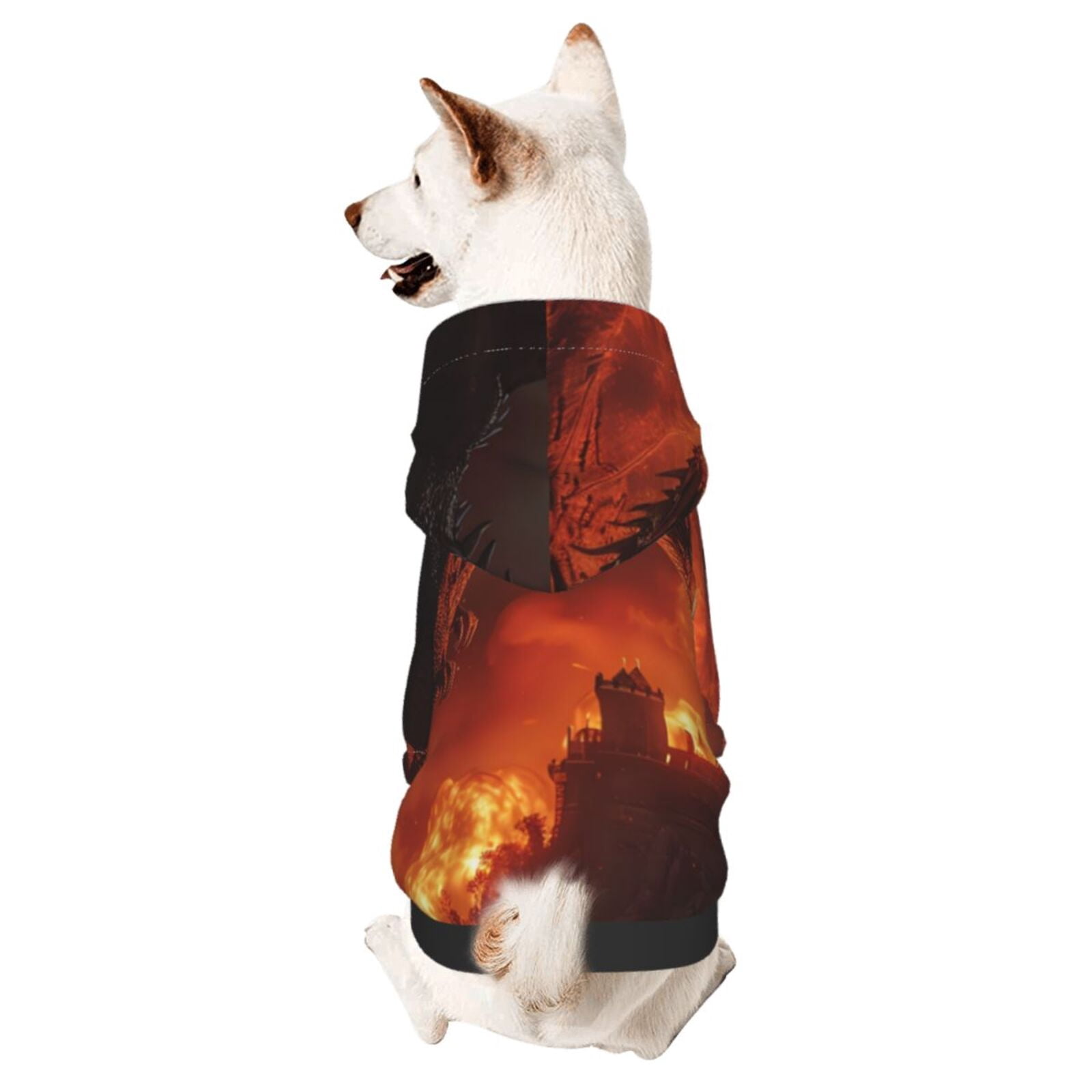 Honeii Fiery Dragons Castle Attack Print Small Dog Hoodies Pet Hooded ...