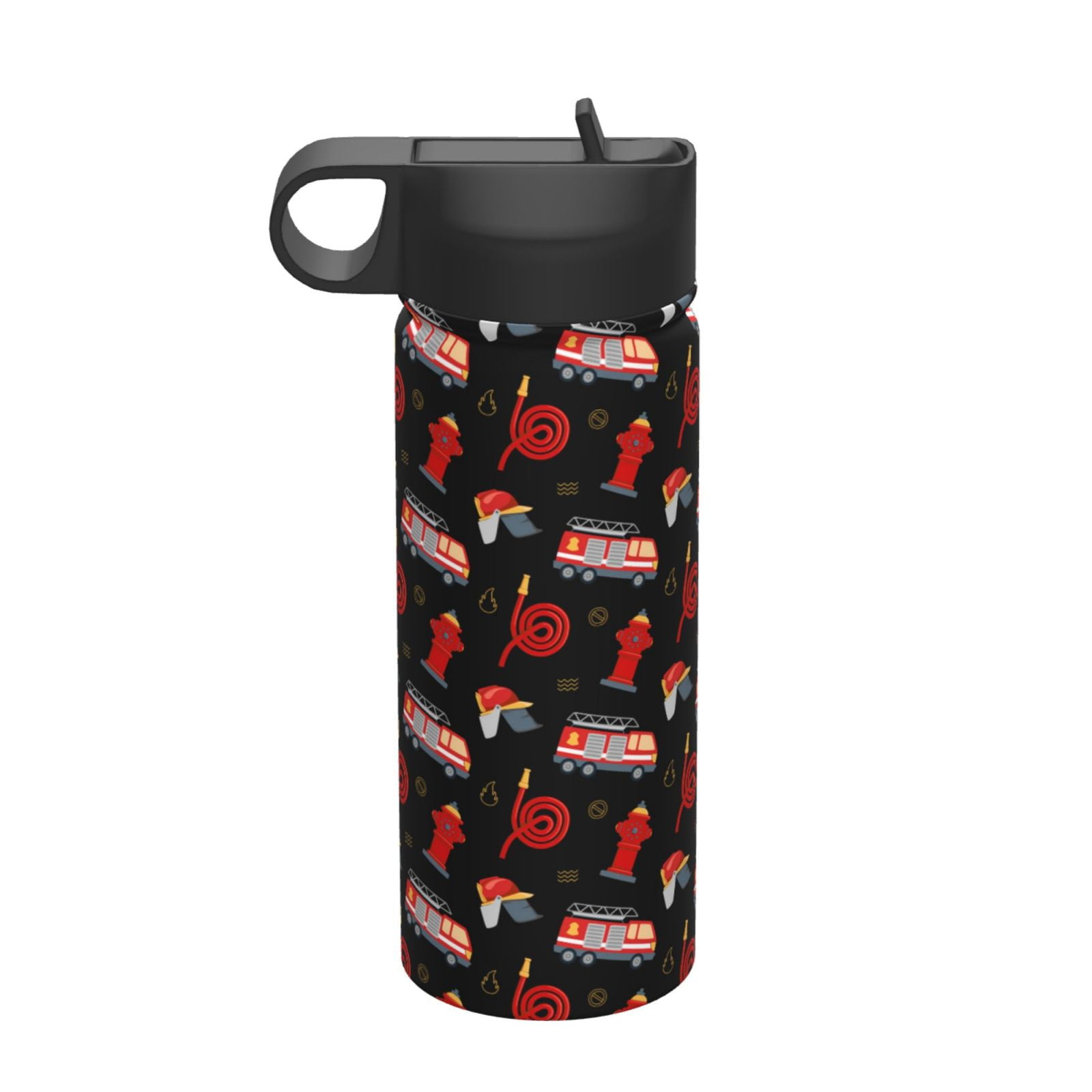 Honeii Fire Fighting Print 18 oz Insulated Water Bottle with Straw Lid ...