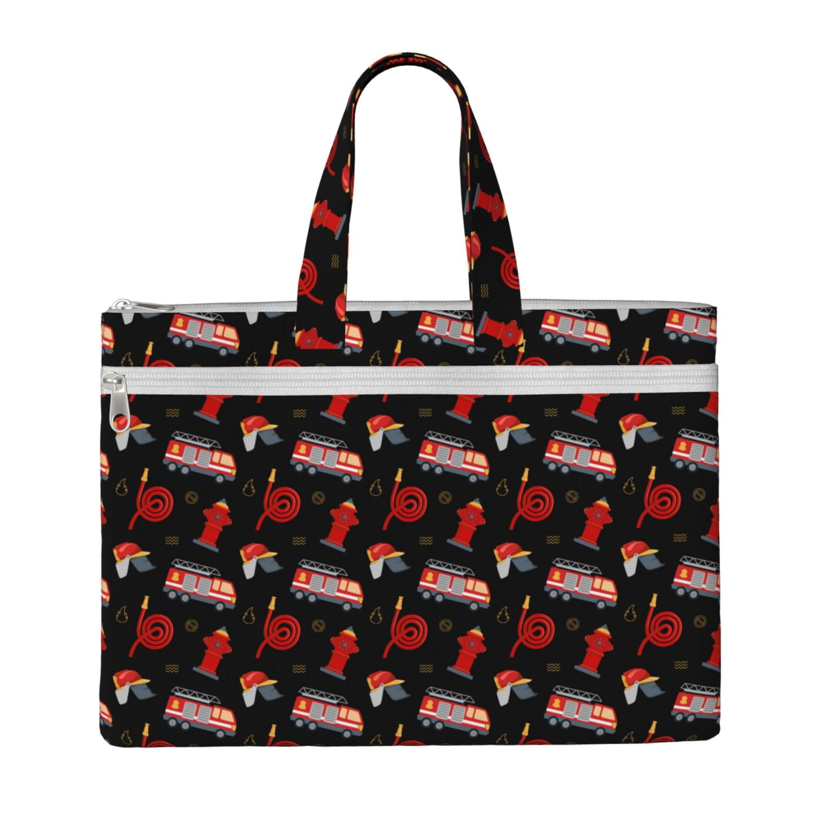 Honeii Fire Fighting Print Canvas Tote Bag with Compartments Laptop ...
