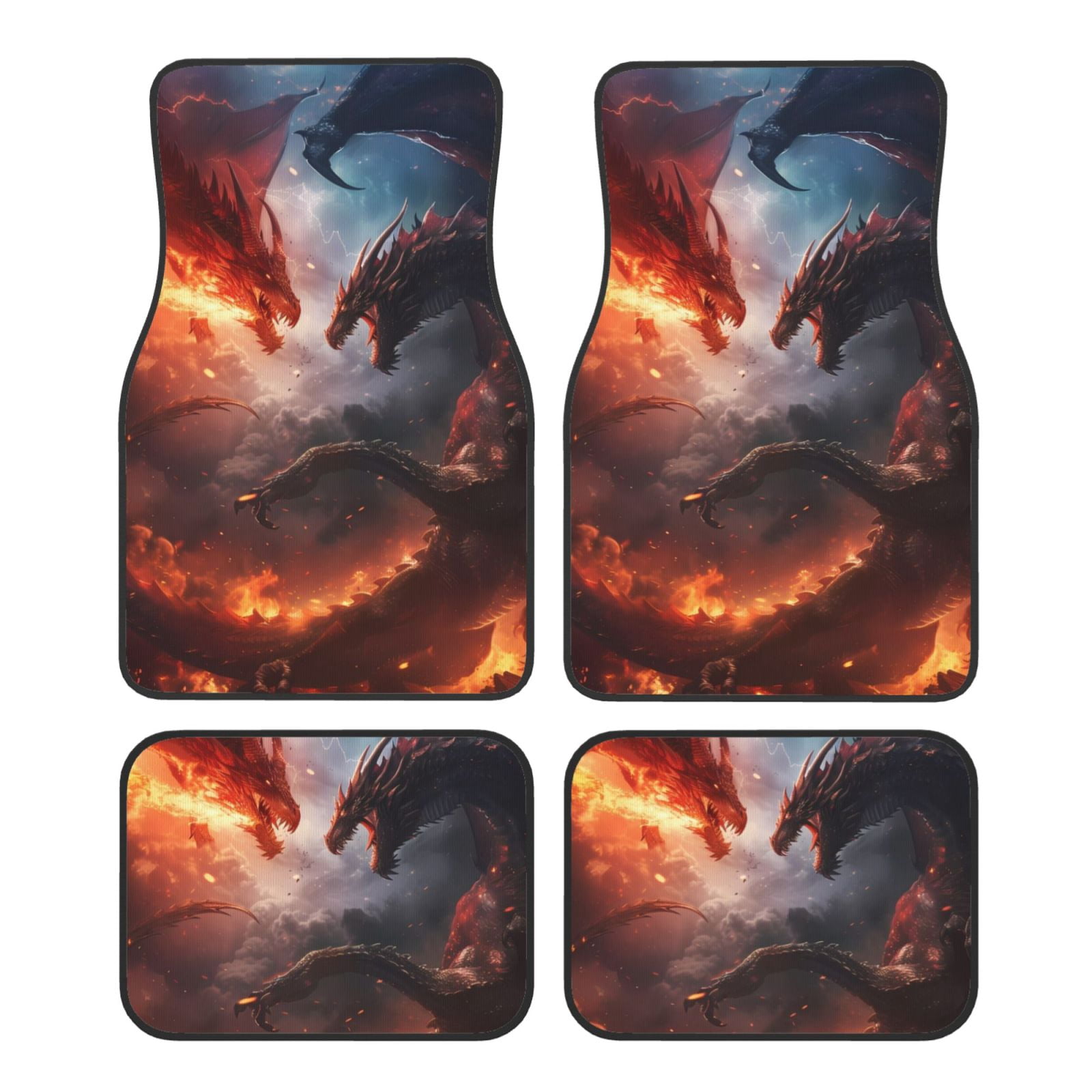 Honeii Fire Sky Dragon Print Car Foot Mat Four-Piece Set - Front & Rear ...