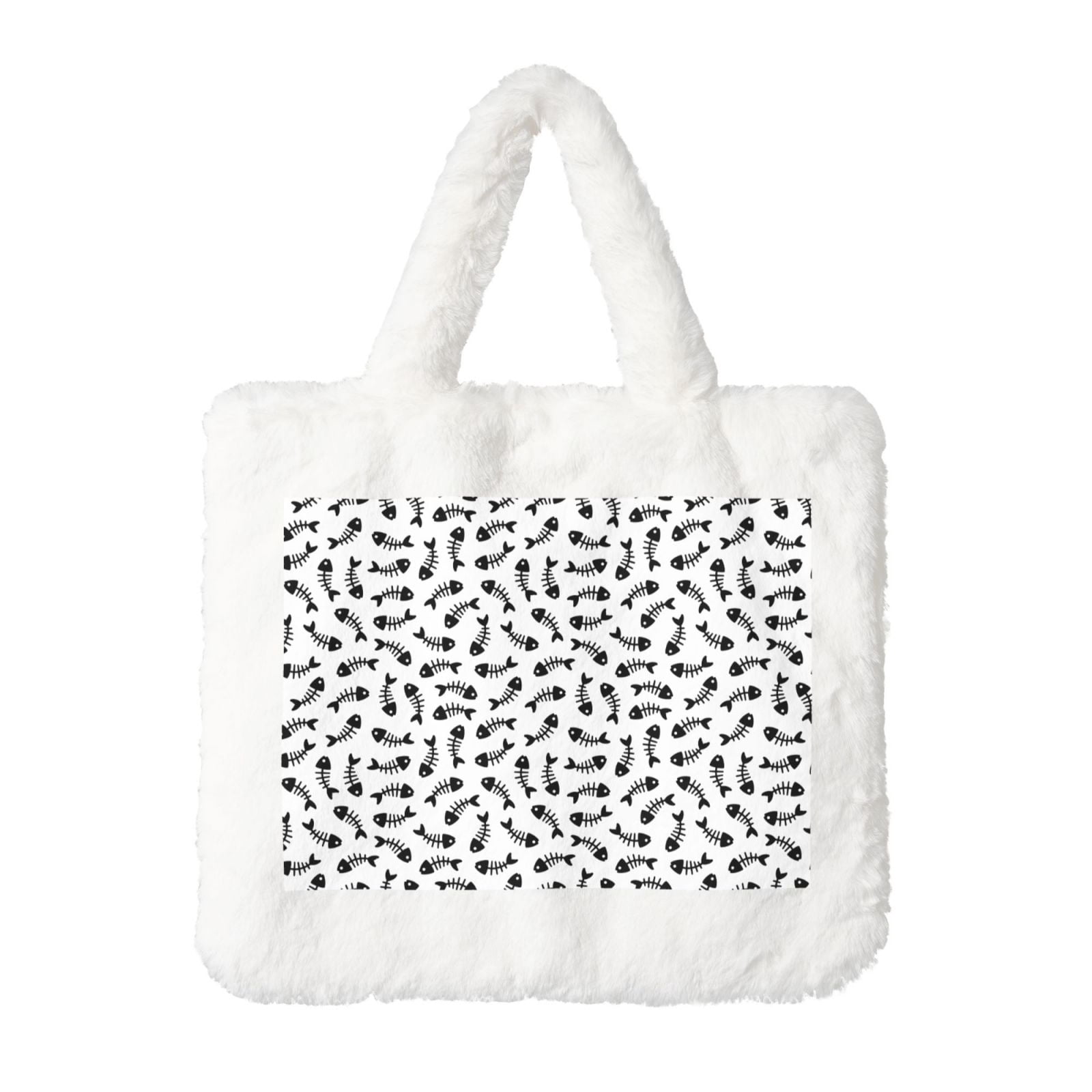 Honeii Fish Bone Print Fluffy Shoulder Bag Plush Bags Women Ladies Tote ...