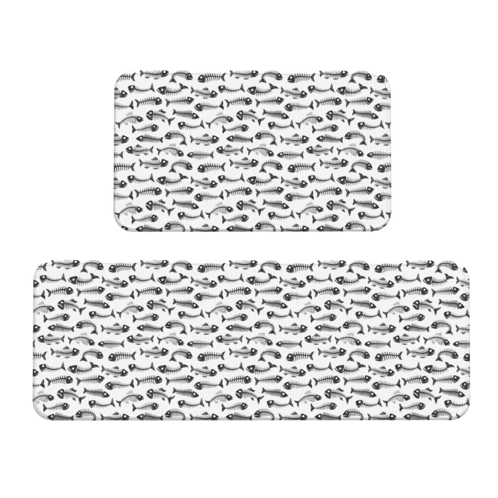 Honeii Fish Bones Print Kitchen Mat [2 PCS] for Floor, Waterproof Non ...