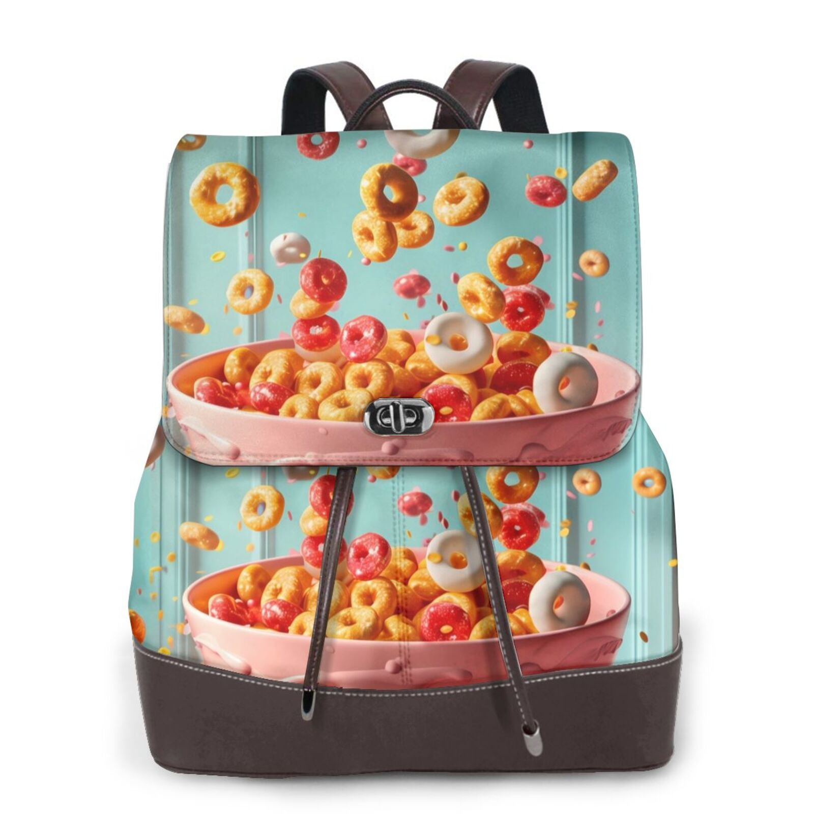 Honeii Floating Colorful Cereal rint Leather Backpack,Trendy Leather ...