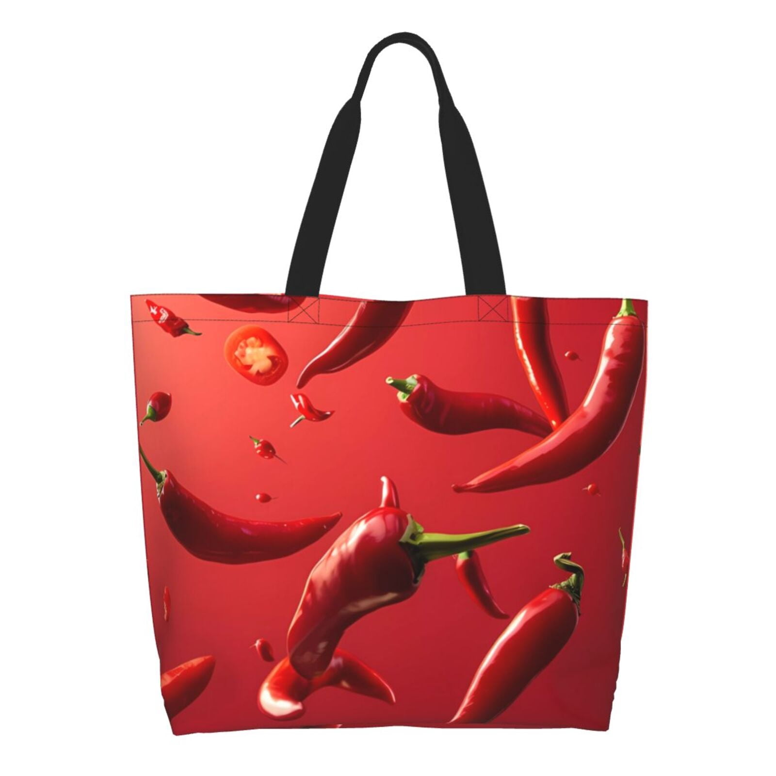 Honeii Floating Red Chili Peppers Print Tote Bag for Women, Foldable ...