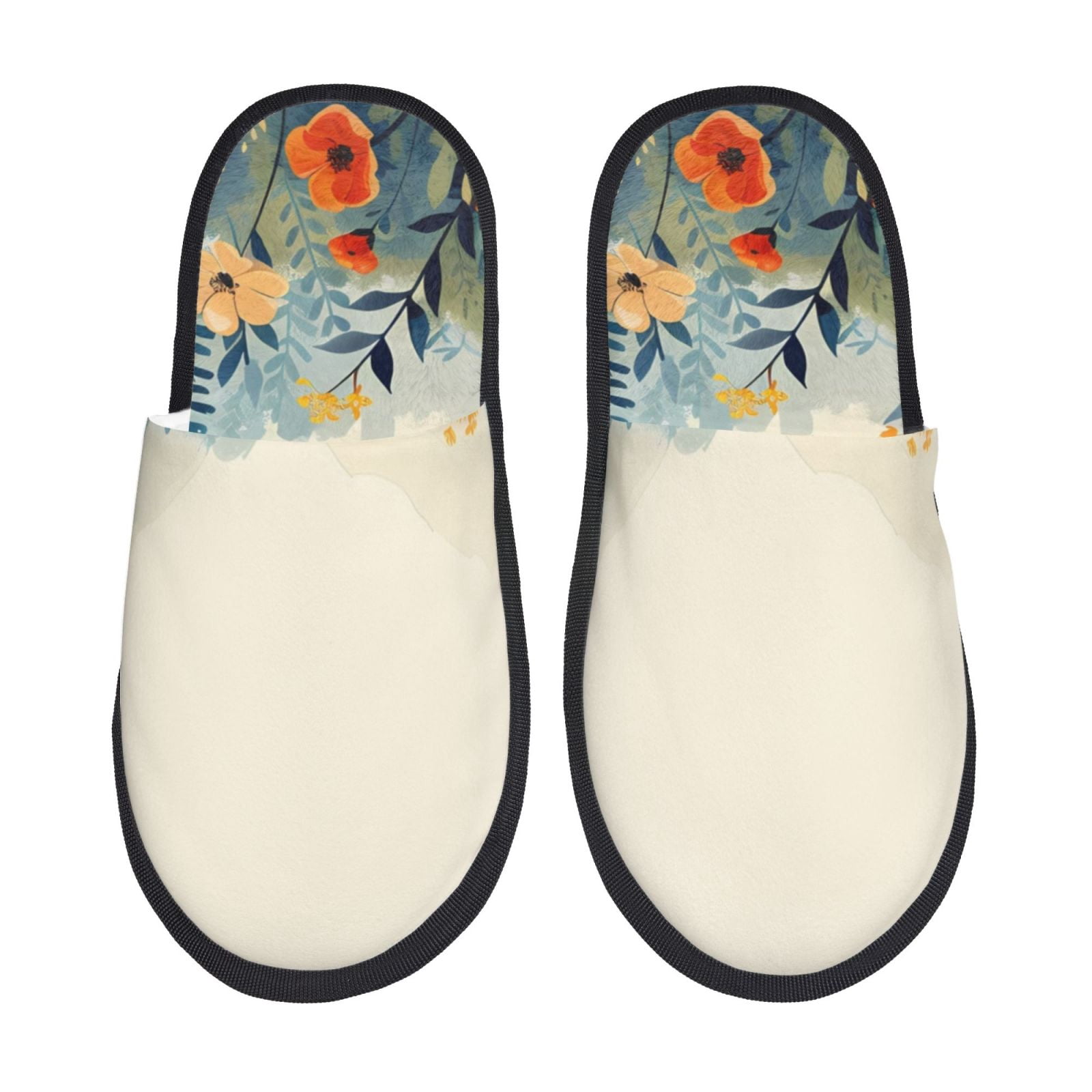 Honeii Floral Mountain Landscape Print Furry Slippers Bedroom Slippers ...