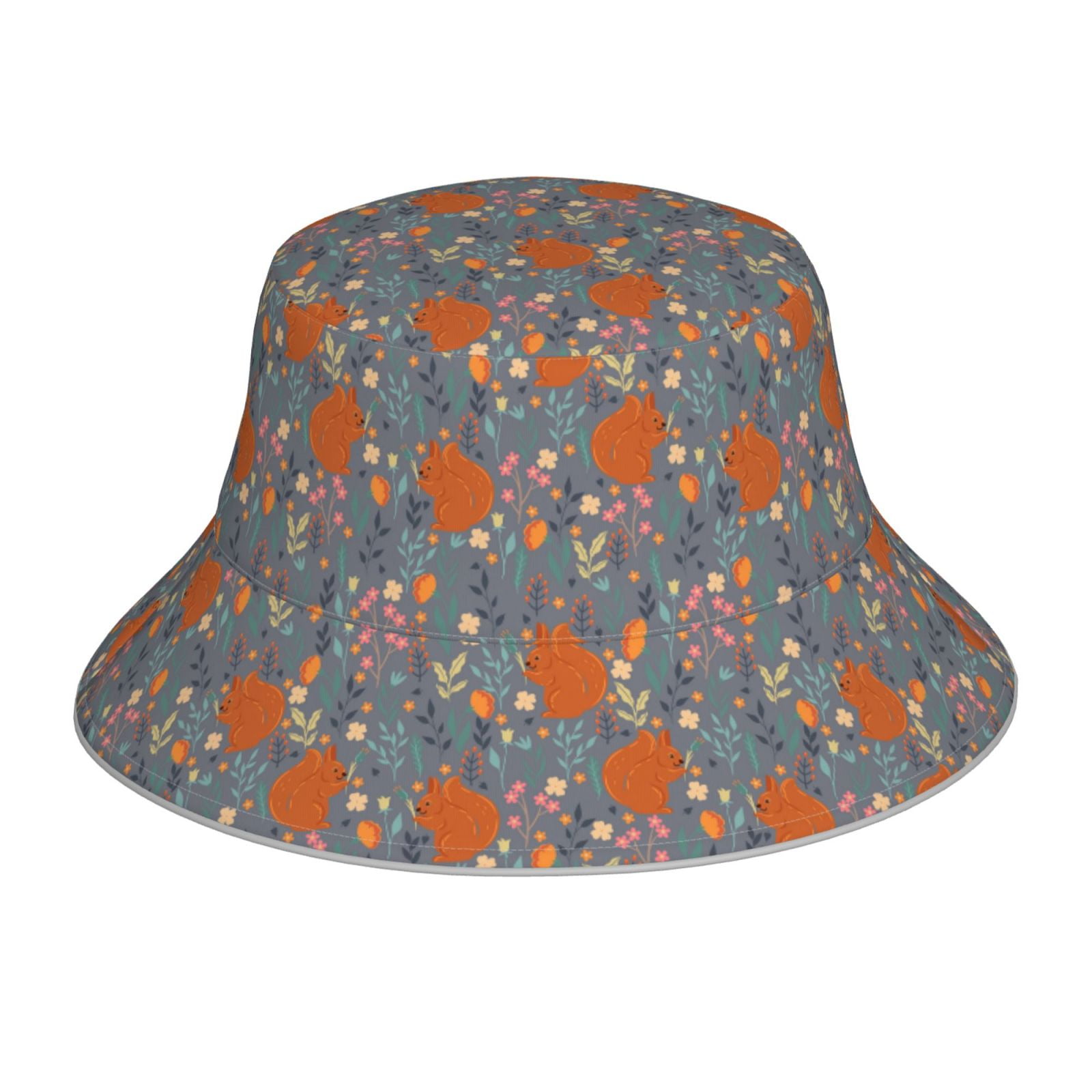 Honeii Floral Squirrel for Unisex Bucket Hat Waterproof Rain Hat ...