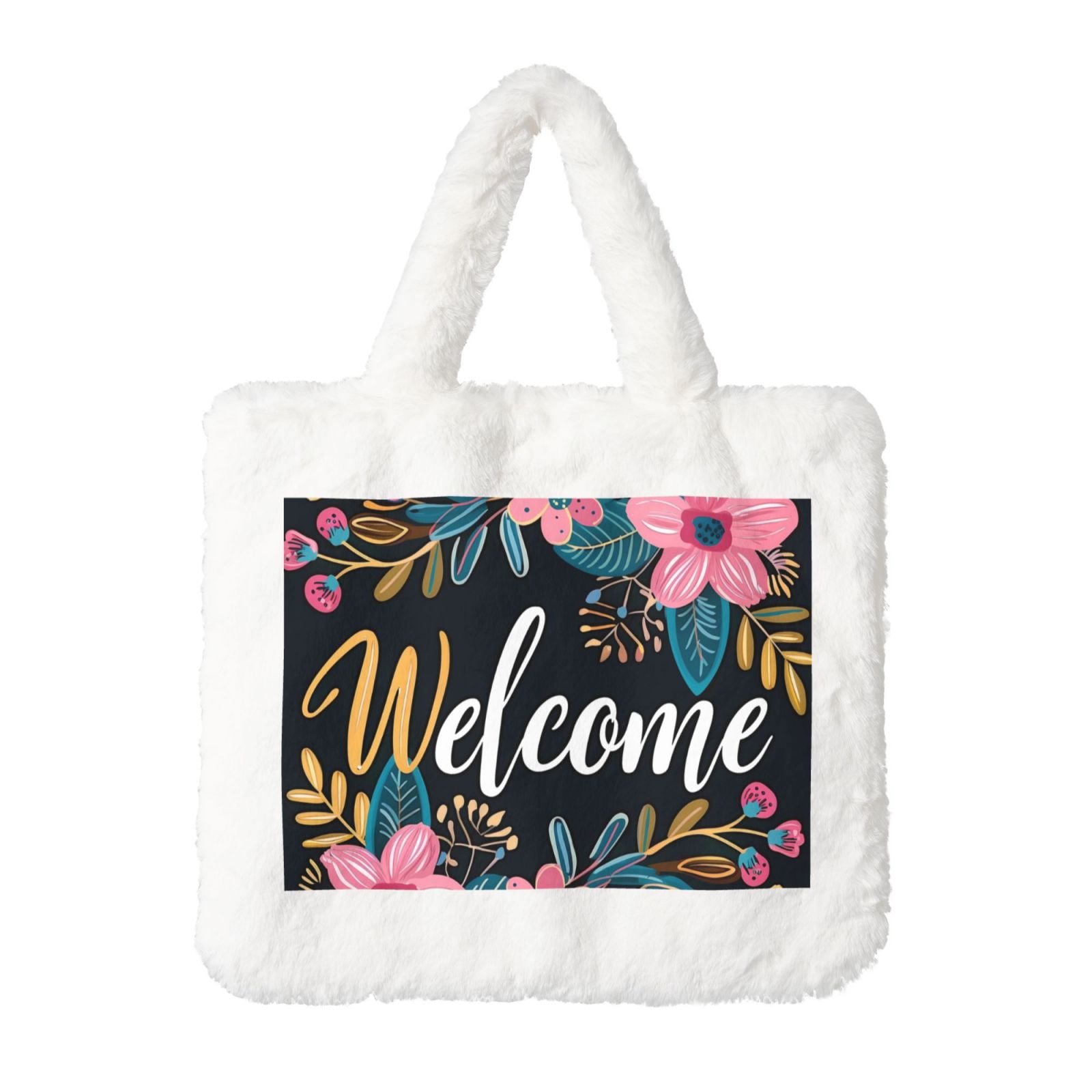 Honeii Floral Welcome Sign Print Fluffy Shoulder Bag Plush Bags Women ...