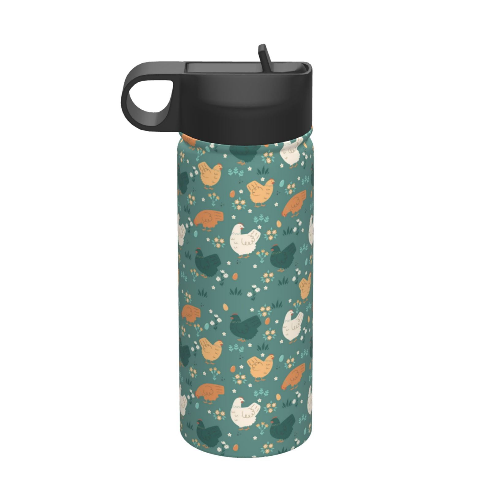 Honeii Flowe Rooster Print 18 oz Insulated Water Bottle with Straw Lid ...