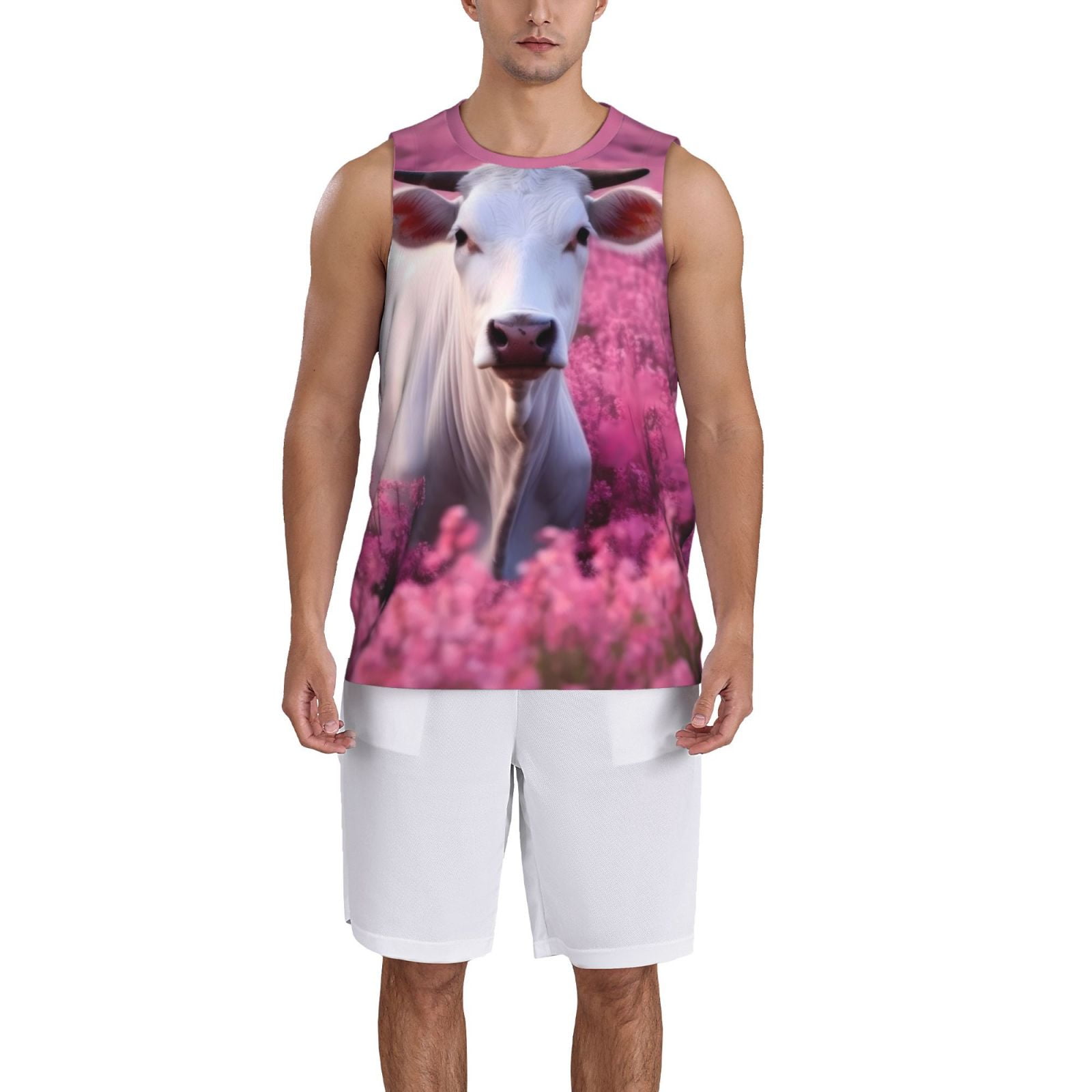 Honeii Flower Field Cow print basktball shirt for men and women, Unisex ...
