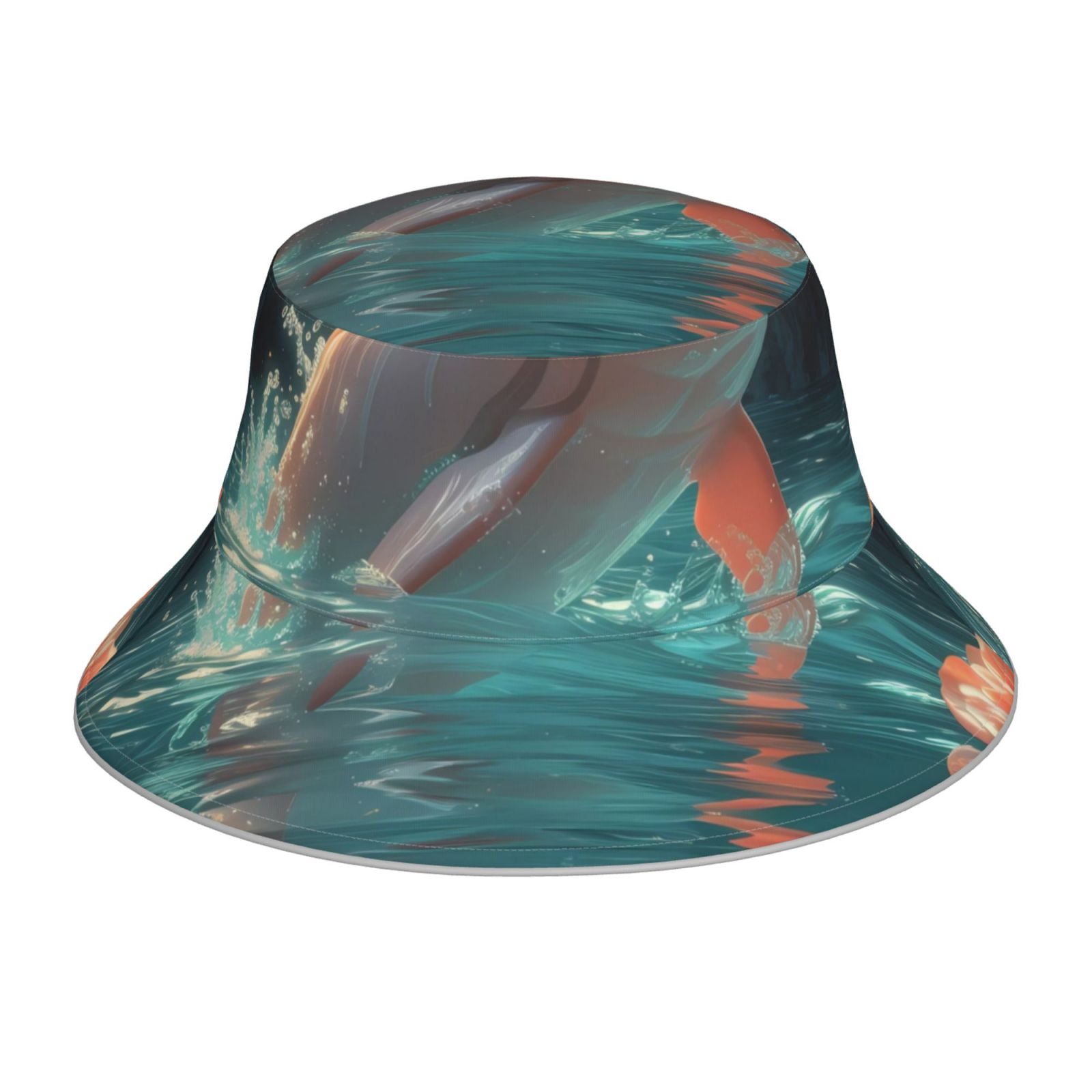 Honeii Flower White Dolphin for Unisex Bucket Hat Waterproof Rain Hat ...
