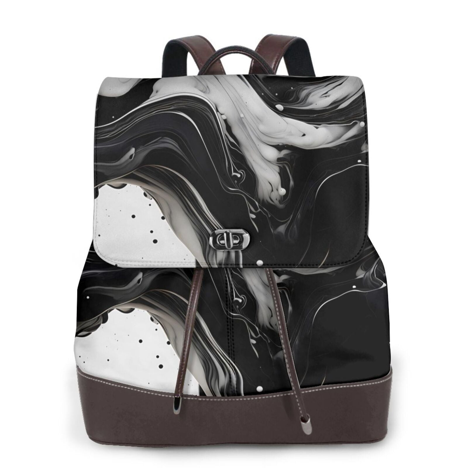 Honeii Fluid Black White Paint Swirls rint Leather Backpack,Trendy ...