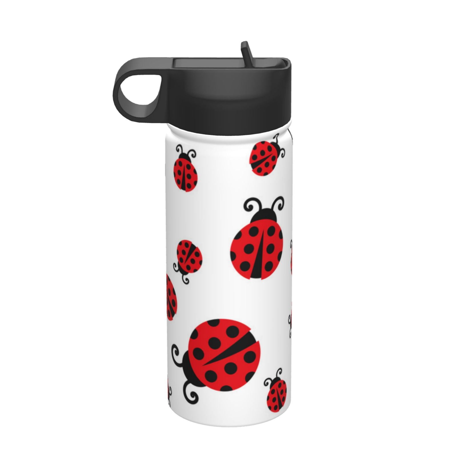 Honeii Fly Flying Ladybug Print 18 oz Insulated Water Bottle with Straw ...
