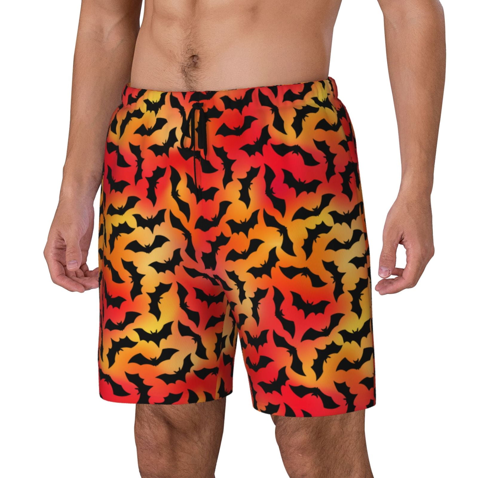 Honeii Flying Black Bat Print Men's Swim Shorts,Mens Swim Trunks ...