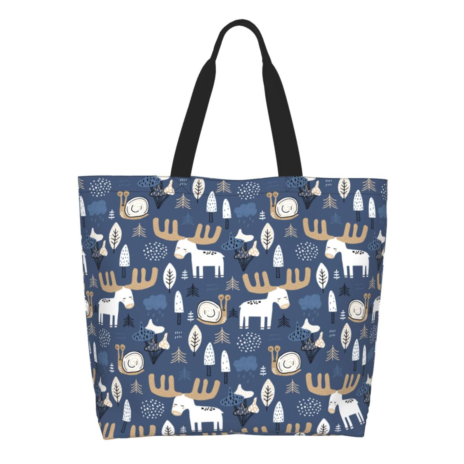 Honeii Forest Elk Print Tote Bag for Women, Foldable Tote Bag Large ...