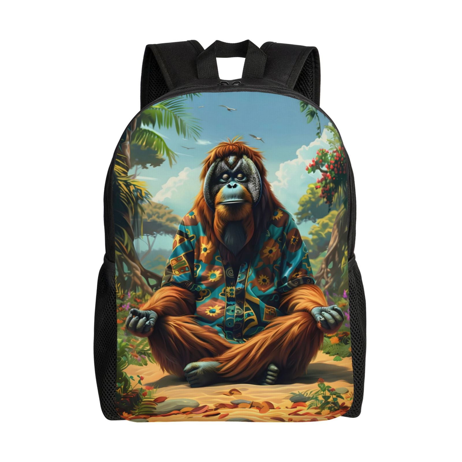 Honeii Forest Meditating Gorilla Print Laptop Backpack for Work ...