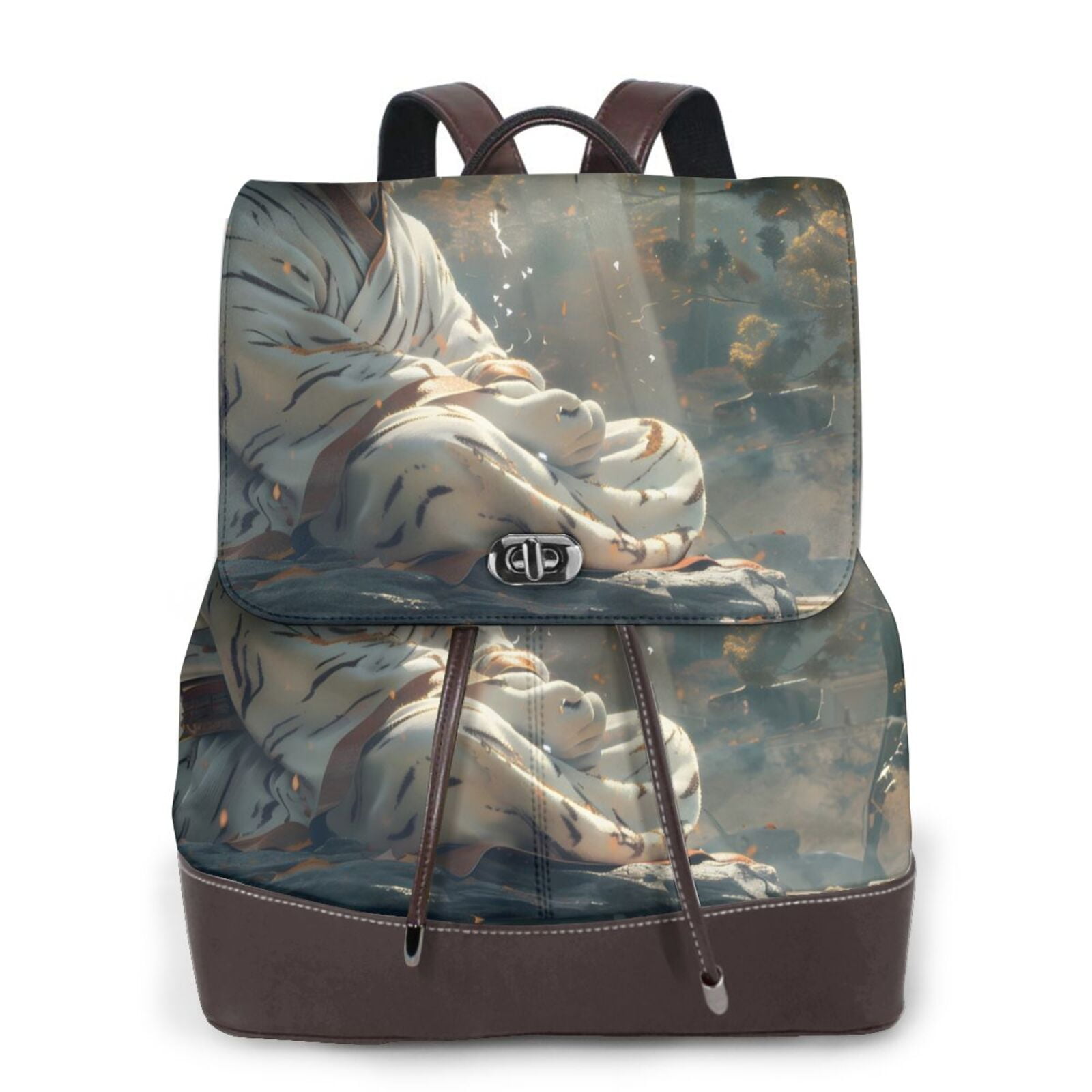 Honeii Forest Meditating White Tiger rint Leather Backpack,Trendy ...