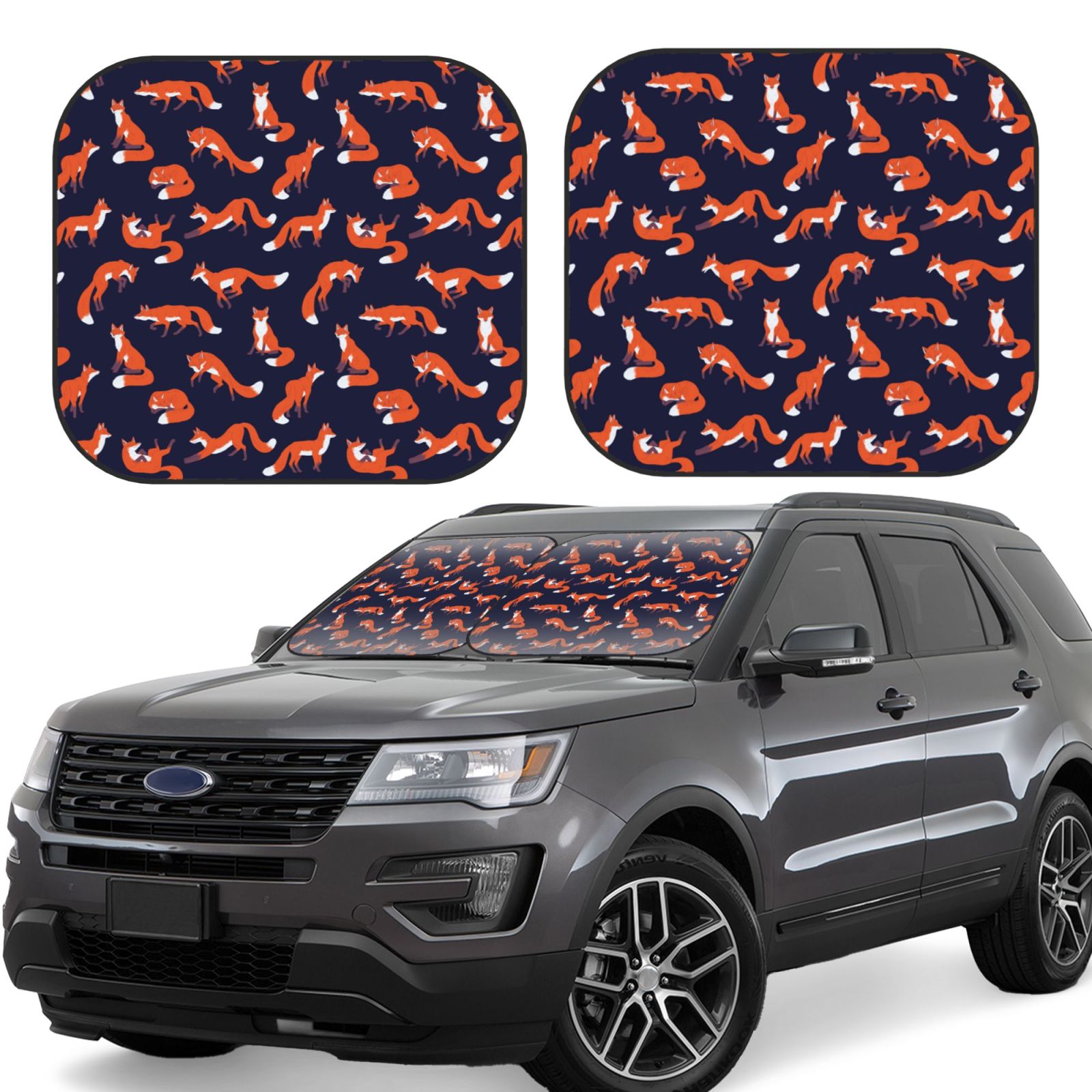 Honeii Foxes In Different Poses Print Foldable Car Sun Shade for ...
