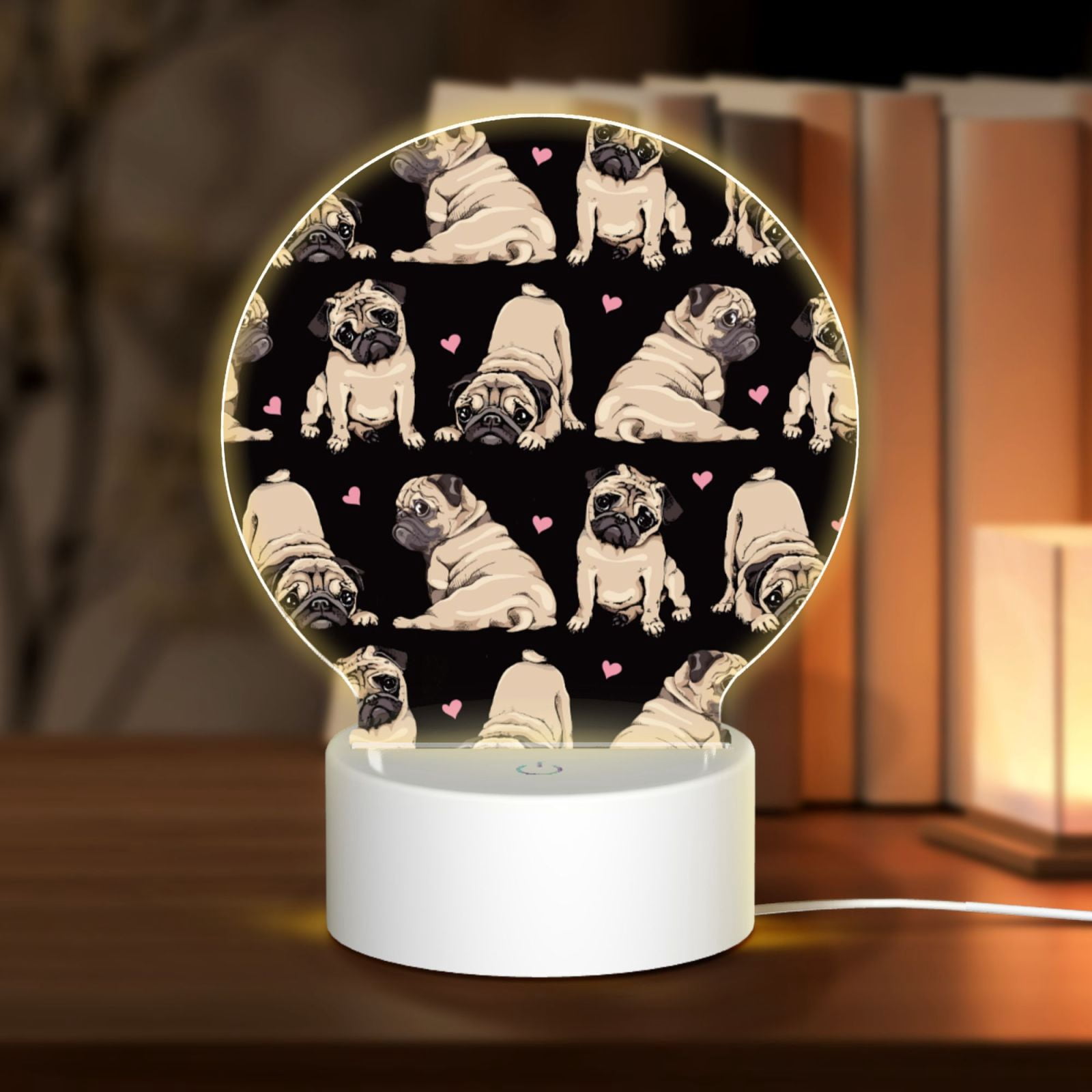 Honeii French Bulldog Print Acrylic LED Night Lamp,Round Touch-Control ...