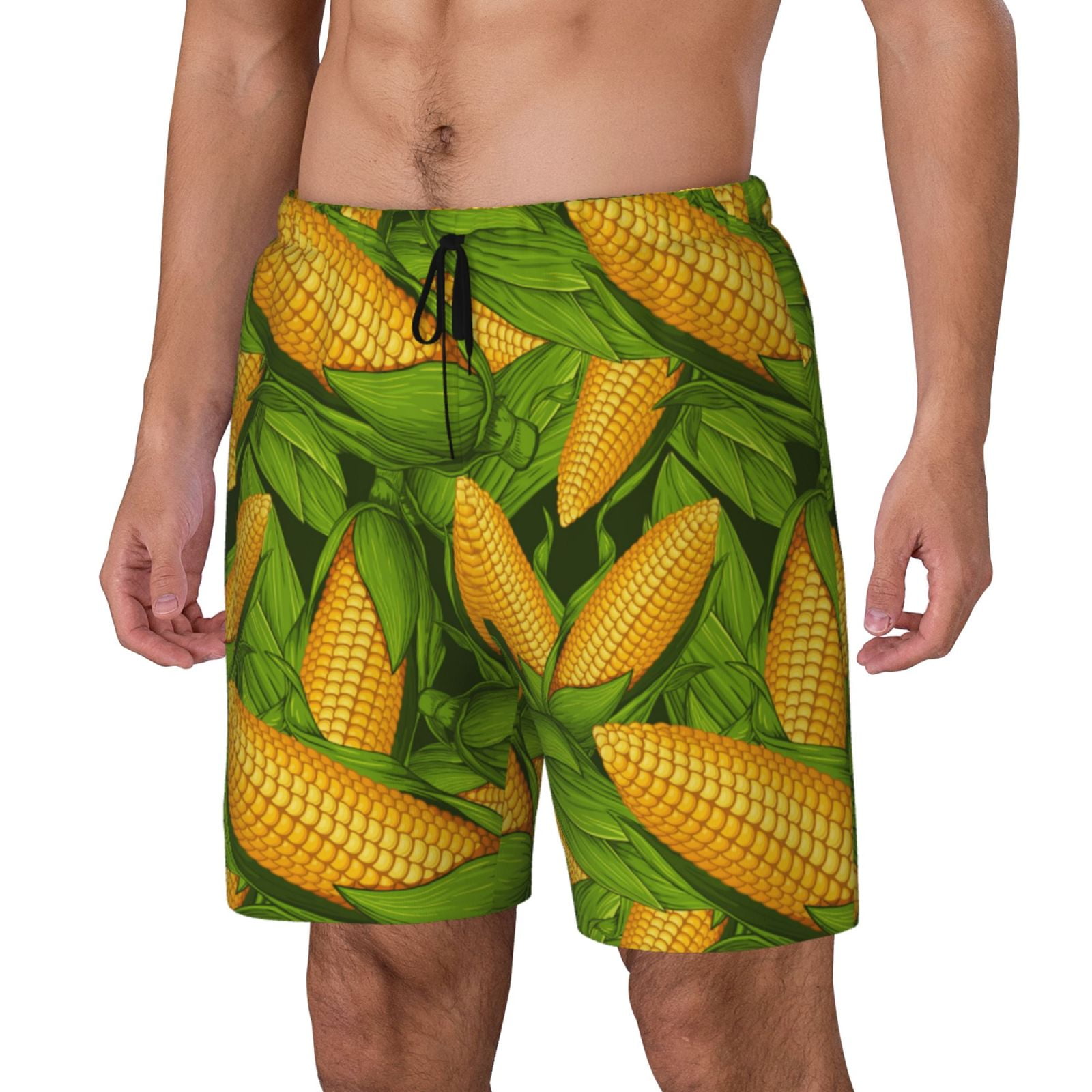 Honeii Fresh Corn 1 Print Men's Swim Shorts,Mens Swim Trunks,Breathable ...