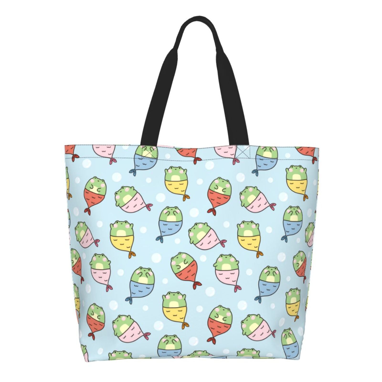 Honeii Frog In Mermaid Print Tote Bag for Women, Foldable Tote Bag ...