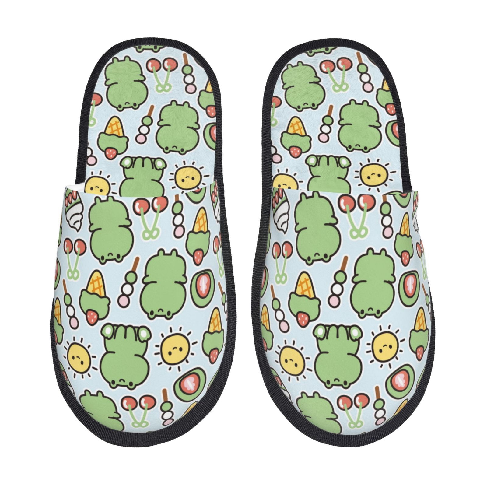 Honeii Frog With Sweet Print Furry Slippers Bedroom Slippers for Women ...