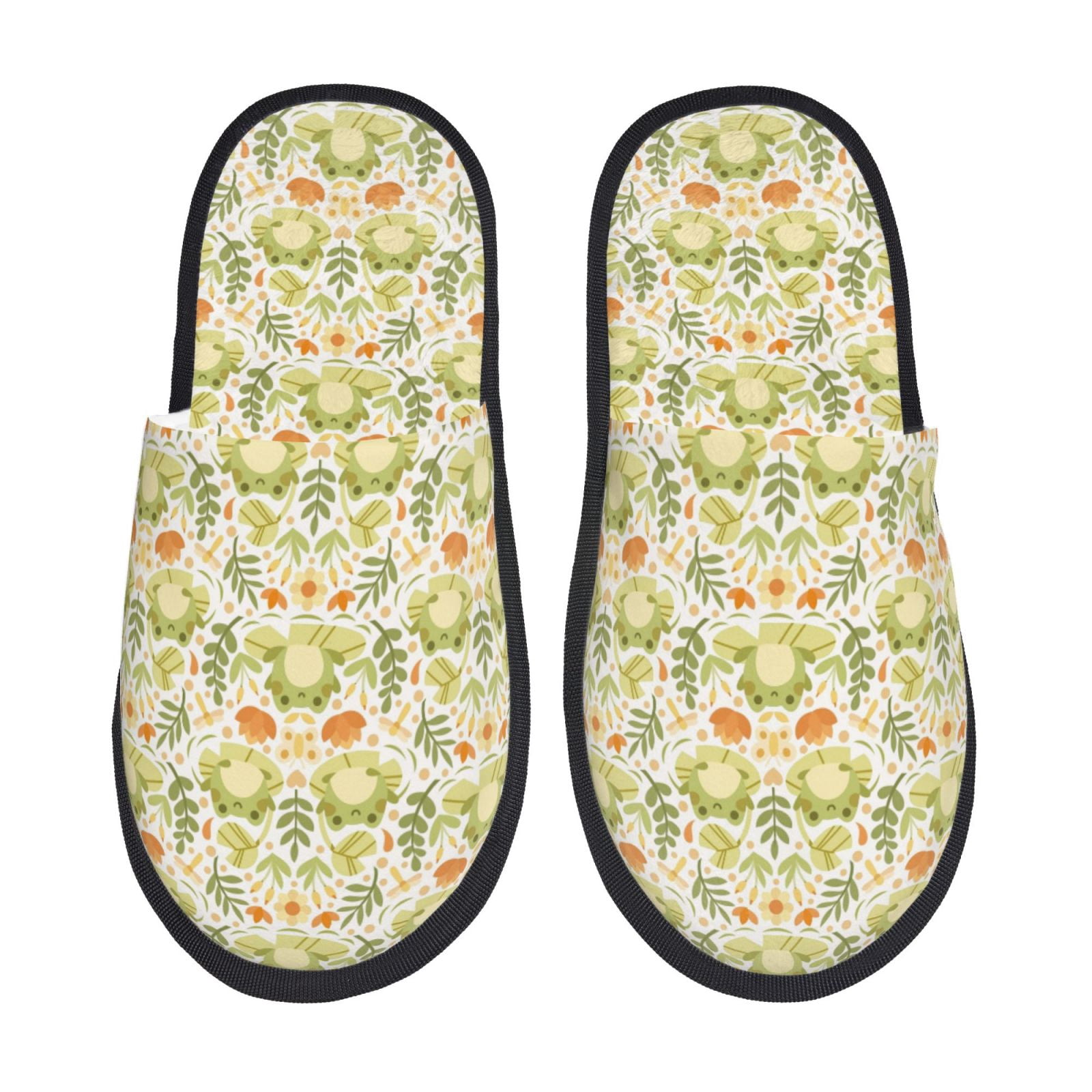 Honeii Frogs And Botanical Print Furry Slippers Bedroom Slippers for ...