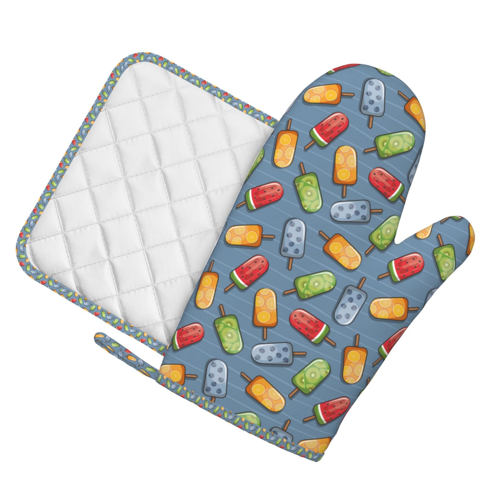Honeii Fruit Ice Cream patten Oven Mitts and Pot Holders Sets, Baker ...