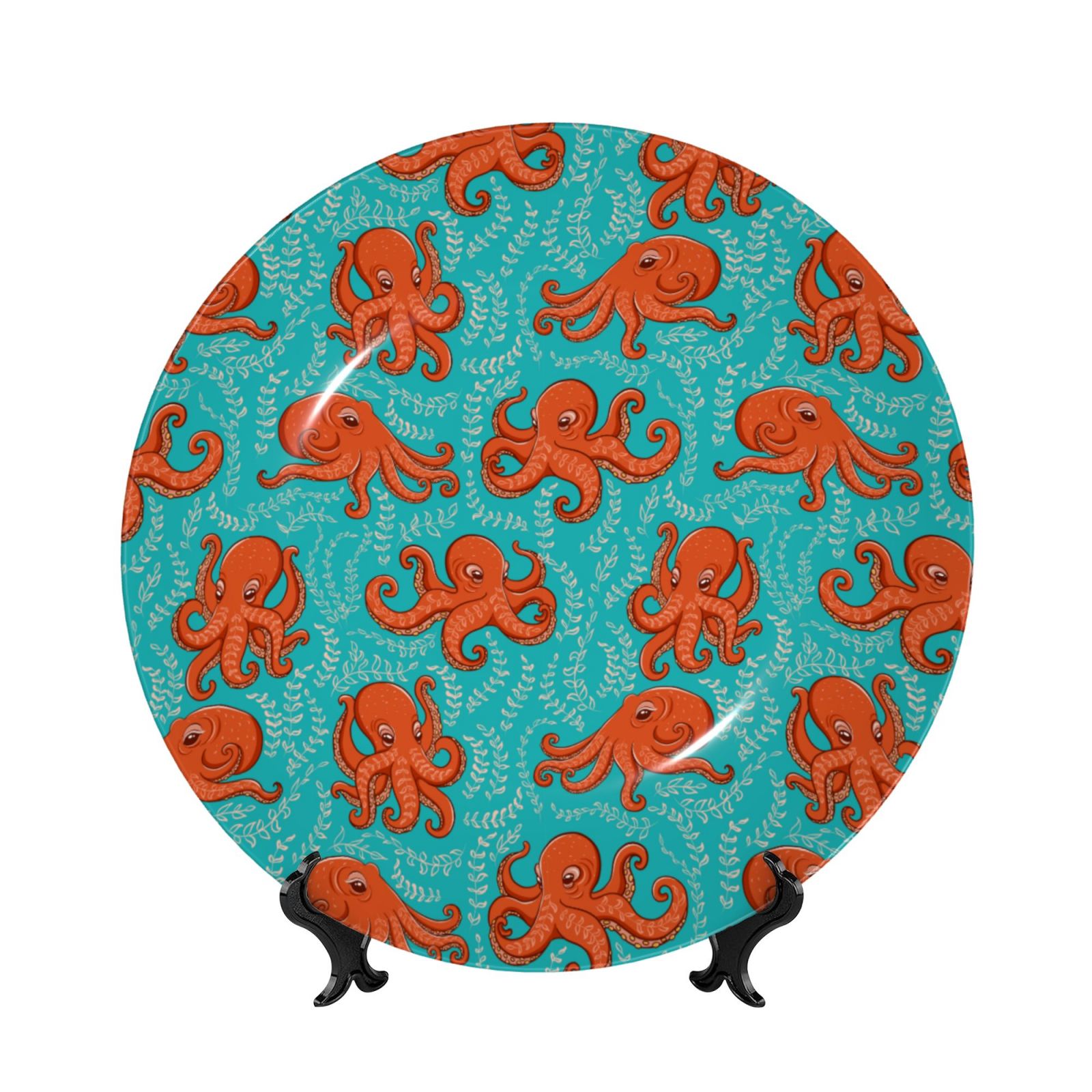 Honeii Fun Octopus Print Elegant Bone China Decorative Plate, Porcelain ...