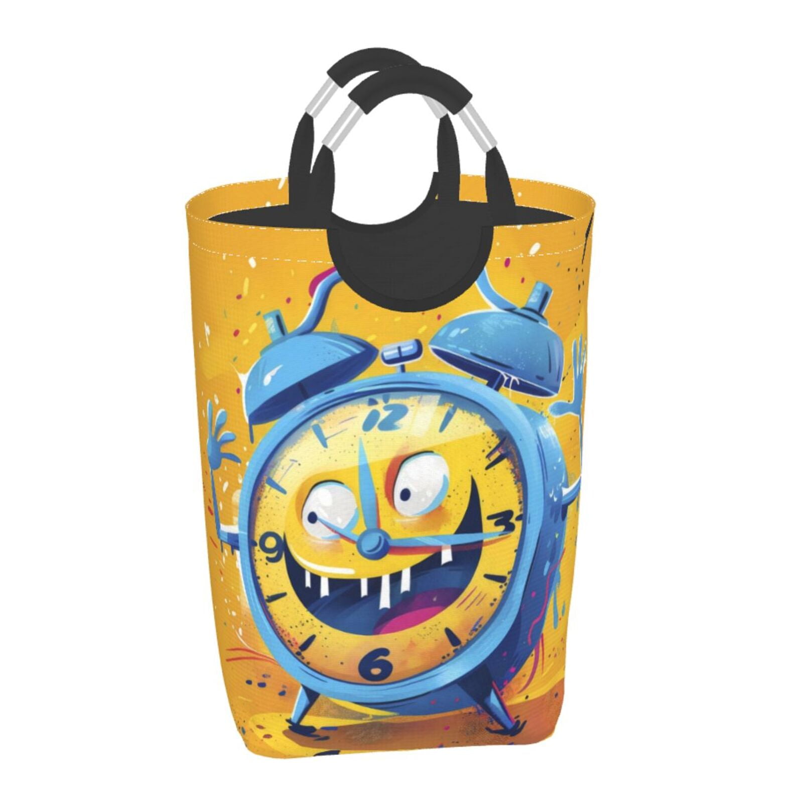 Honeii Funny Alarm Clock Illustration Print Laundry Hamper Collapsible ...
