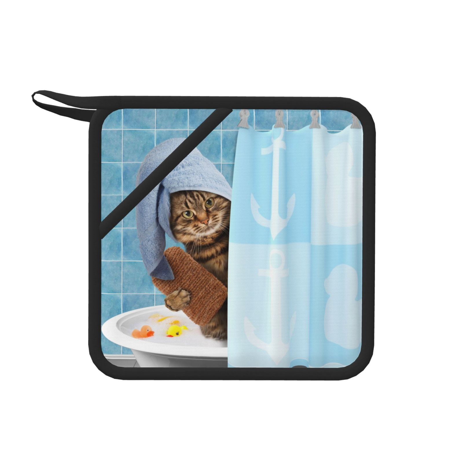 Honeii Funny Cat Taking a Bath for Silicone Trivets for Hot Pots and ...