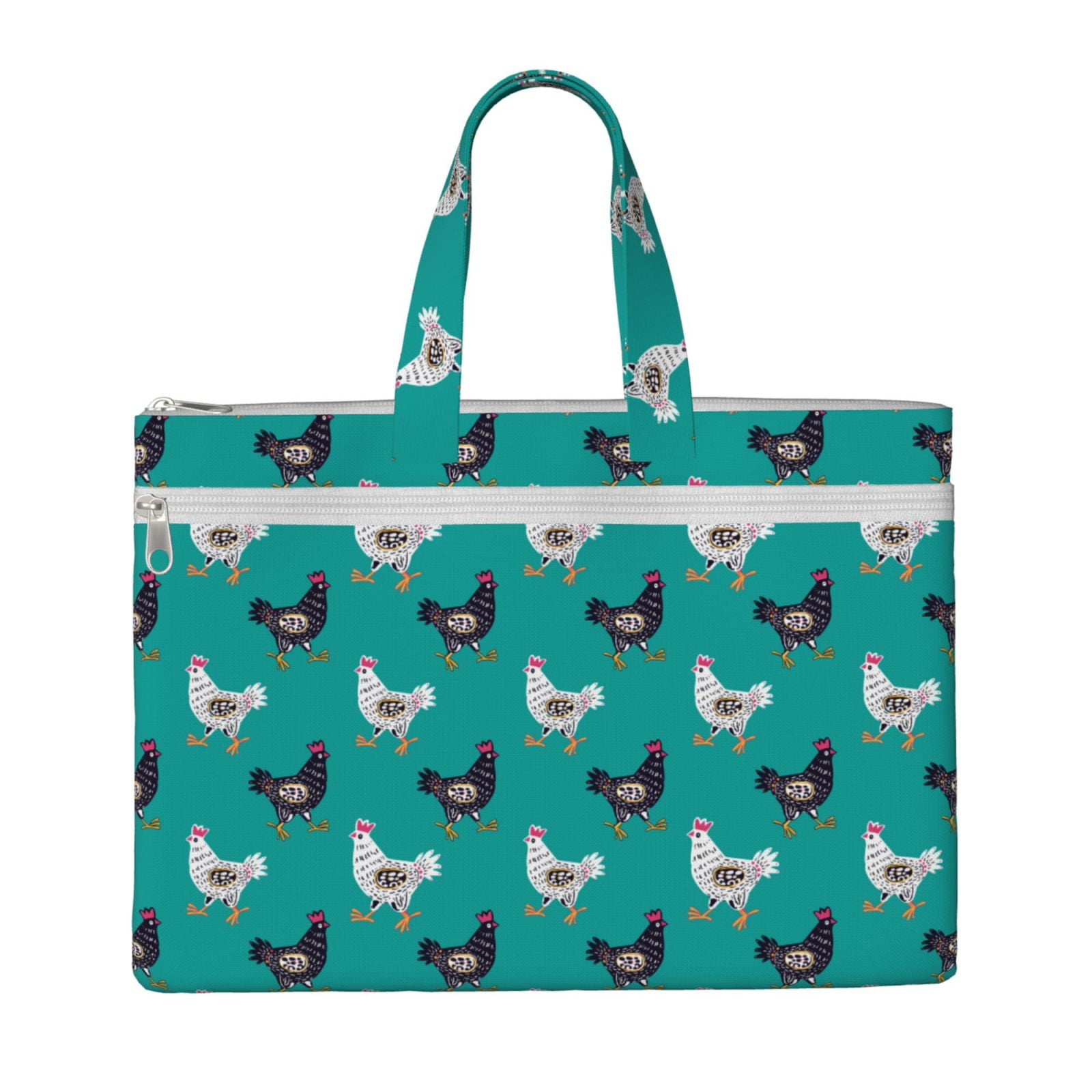 Honeii Funny Chicken Print Canvas Tote Bag with Compartments Laptop ...
