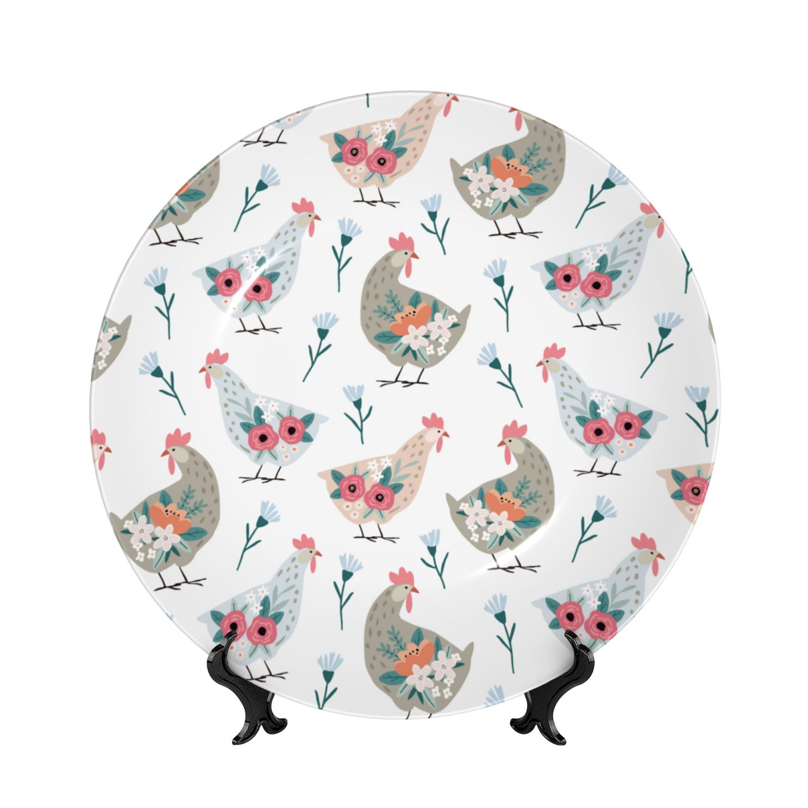 Honeii Funny Chicken Print Elegant Bone China Decorative Plate ...