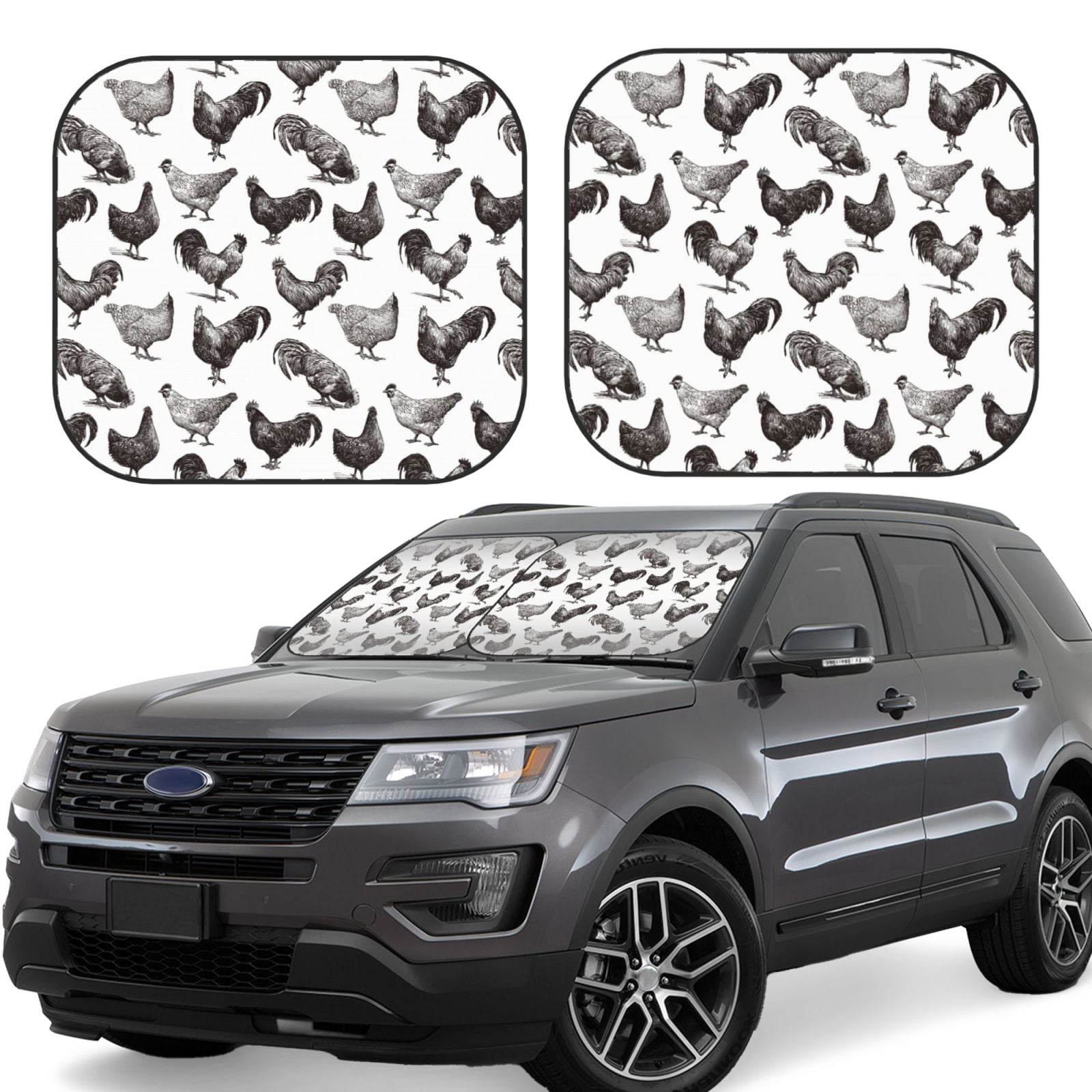 Honeii Funny Chicken Print Foldable Car Sun Shade for Windshield, 2 ...
