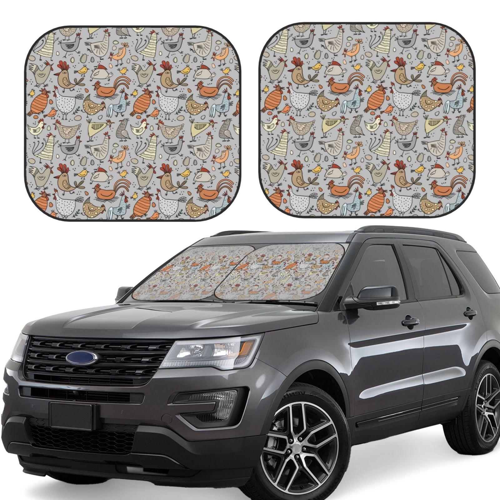 Honeii Funny Chicken Print Foldable Car Sun Shade for Windshield, 2 ...