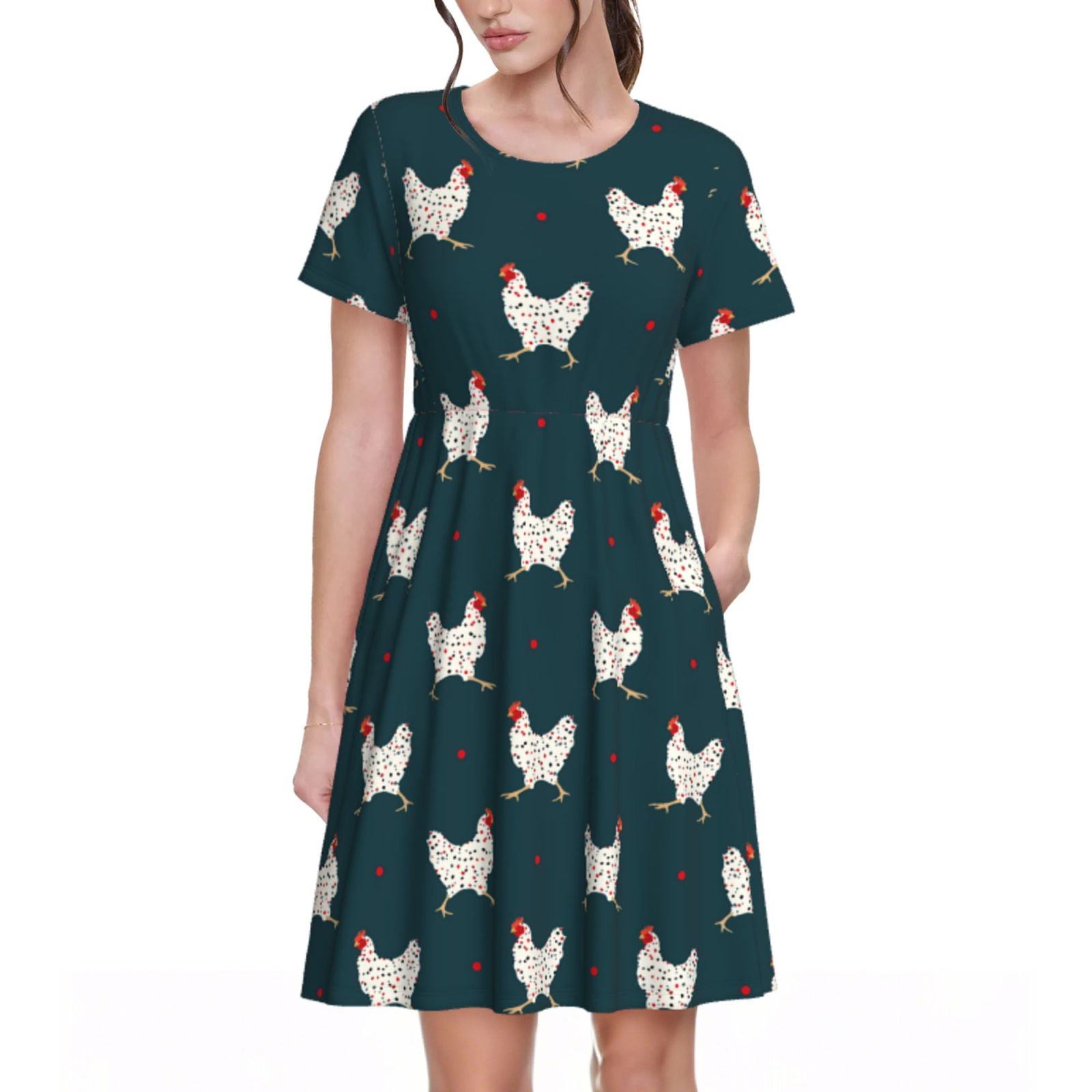 Honeii Funny Chicken Print Women’s Short Sleeve Dress, Comfortable ...