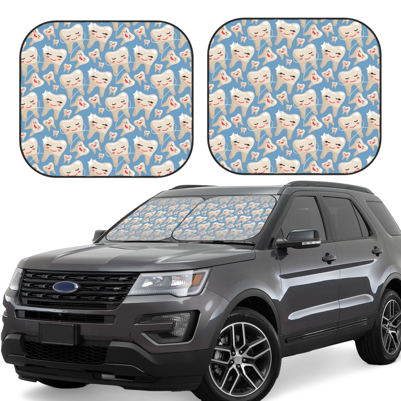 Honeii Funny Cute Healthy Teeth Print Foldable Car Sun Shade for ...