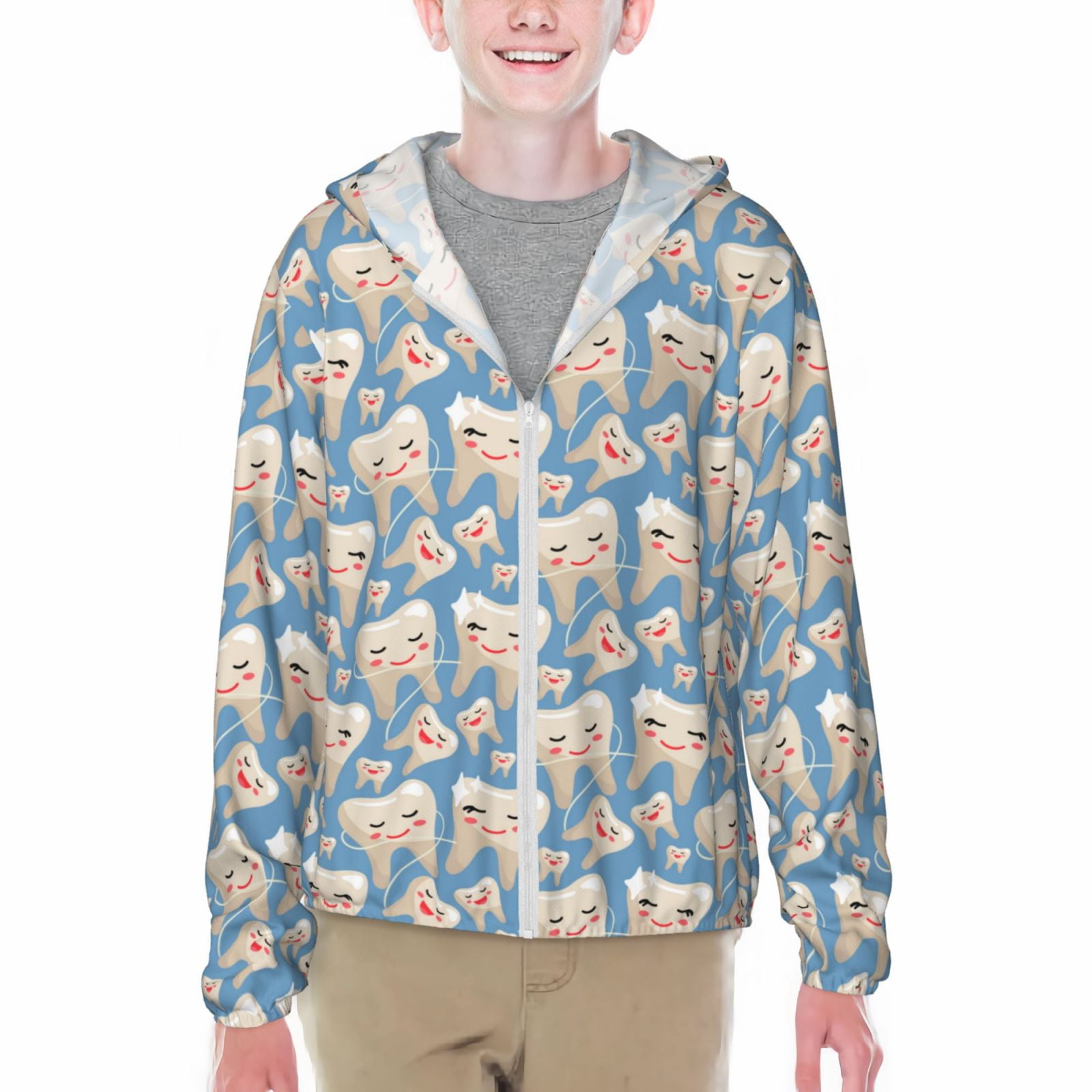 Honeii Funny Cute Healthy Teeth Print Sun Protection Jacket Hooded ...