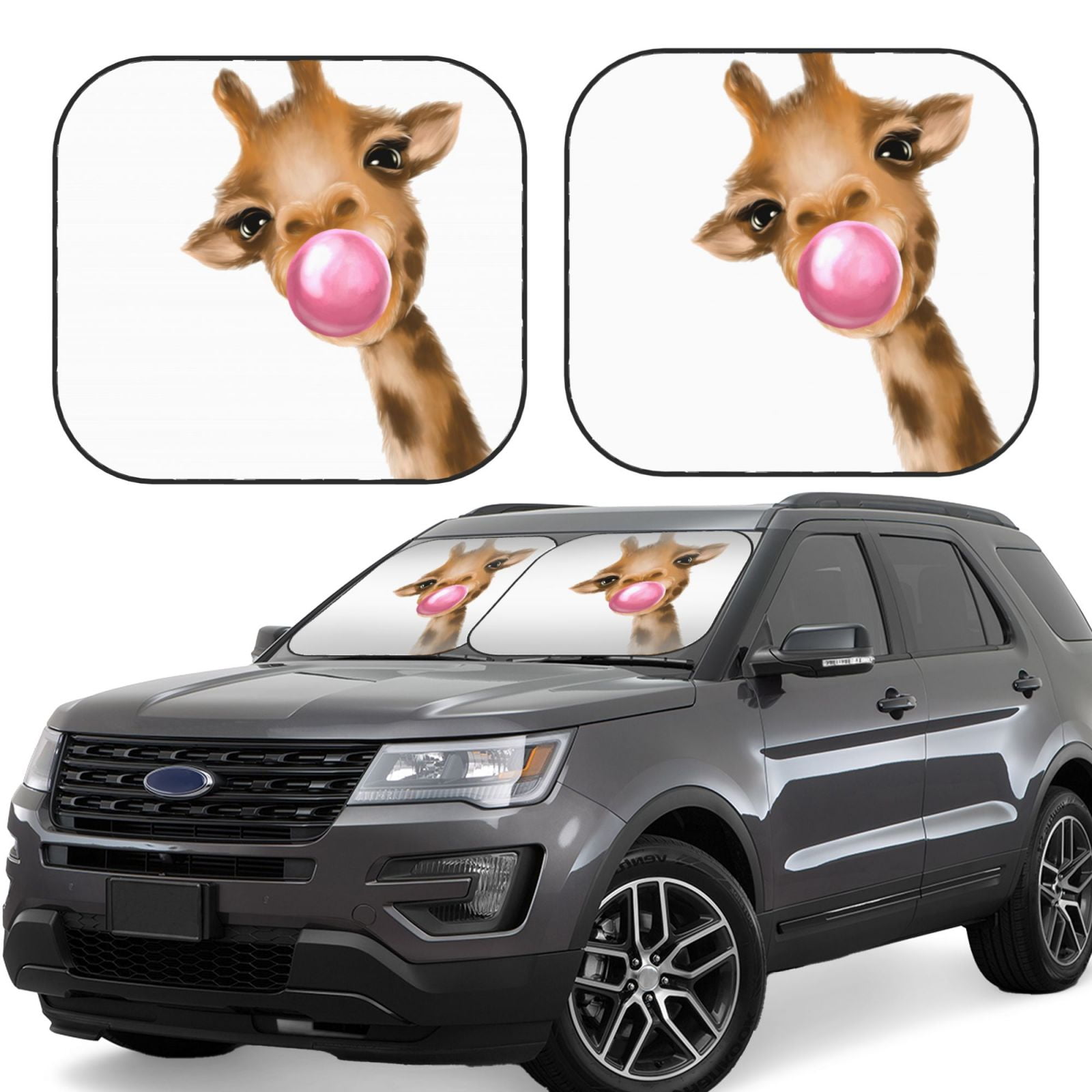 Honeii Funny Giraffe Blowing Bubble Print Foldable Car Sun Shade for ...