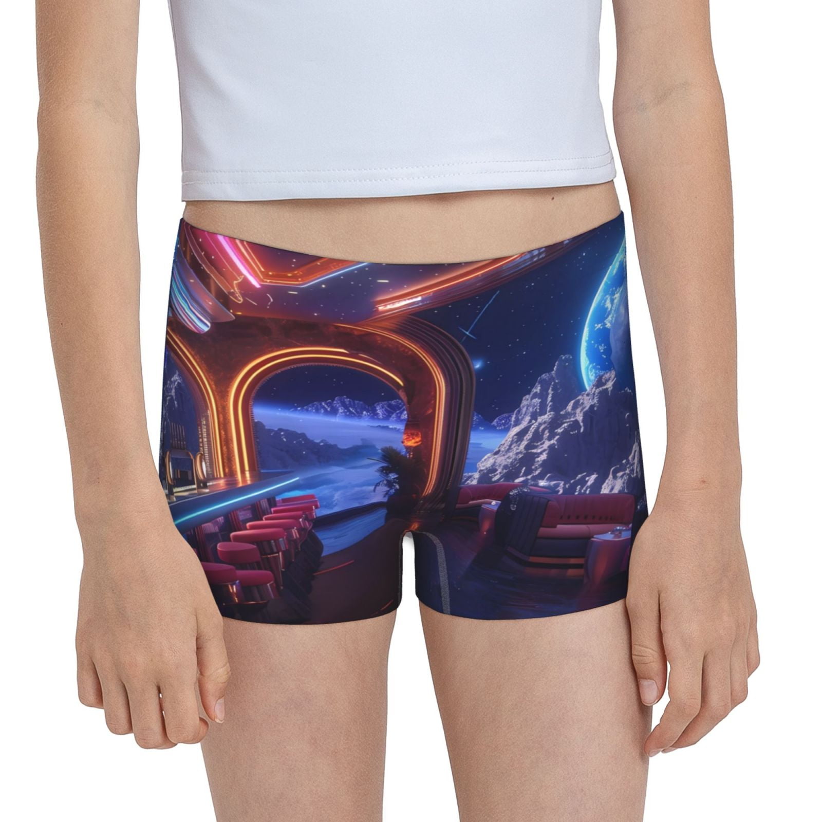 Honeii Futuristic Bar Space View Print 100% Cotton Boxer Briefs, Girls ...