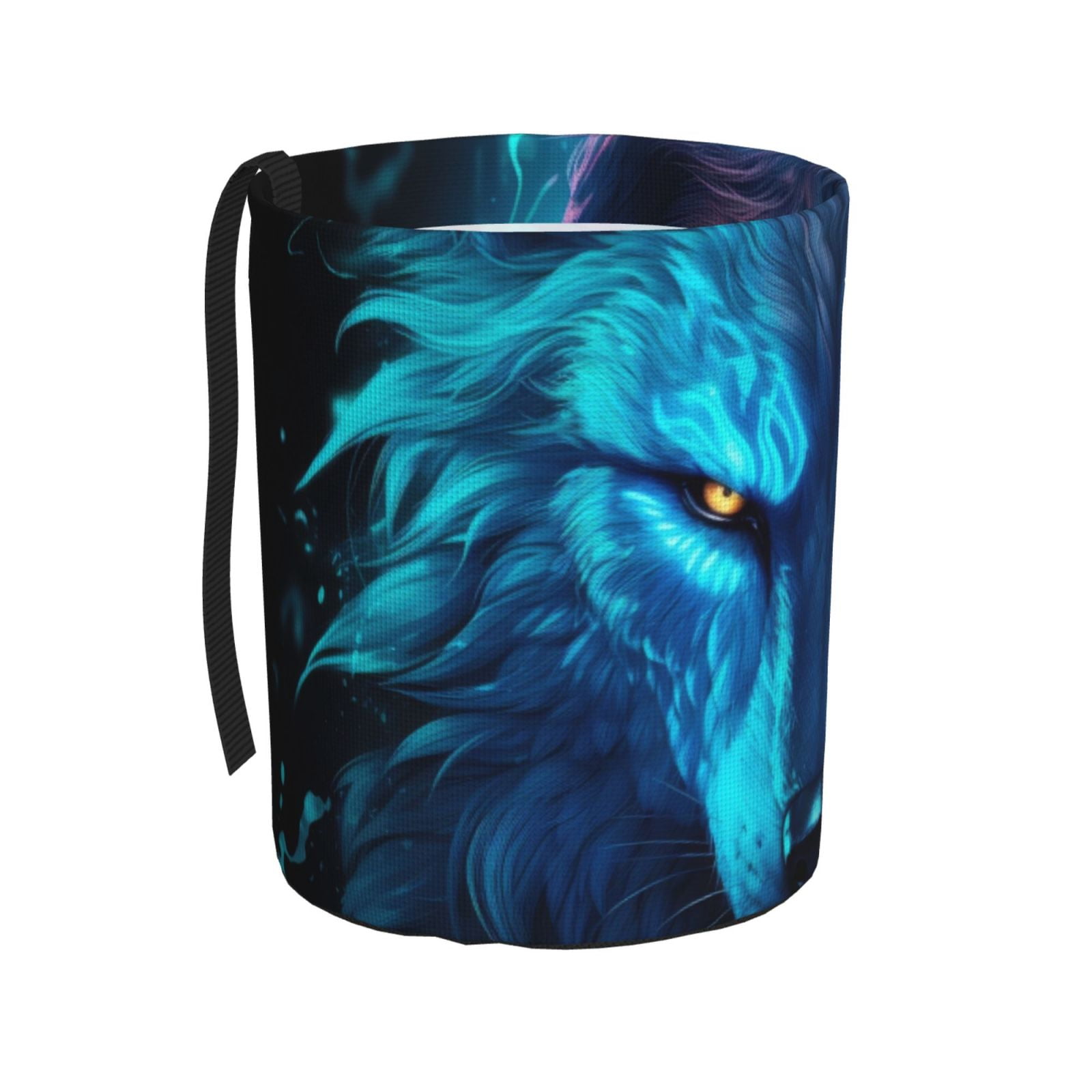 Honeii Futuristic Blue Light Wolf Print Waterproof Car Trash Can ...