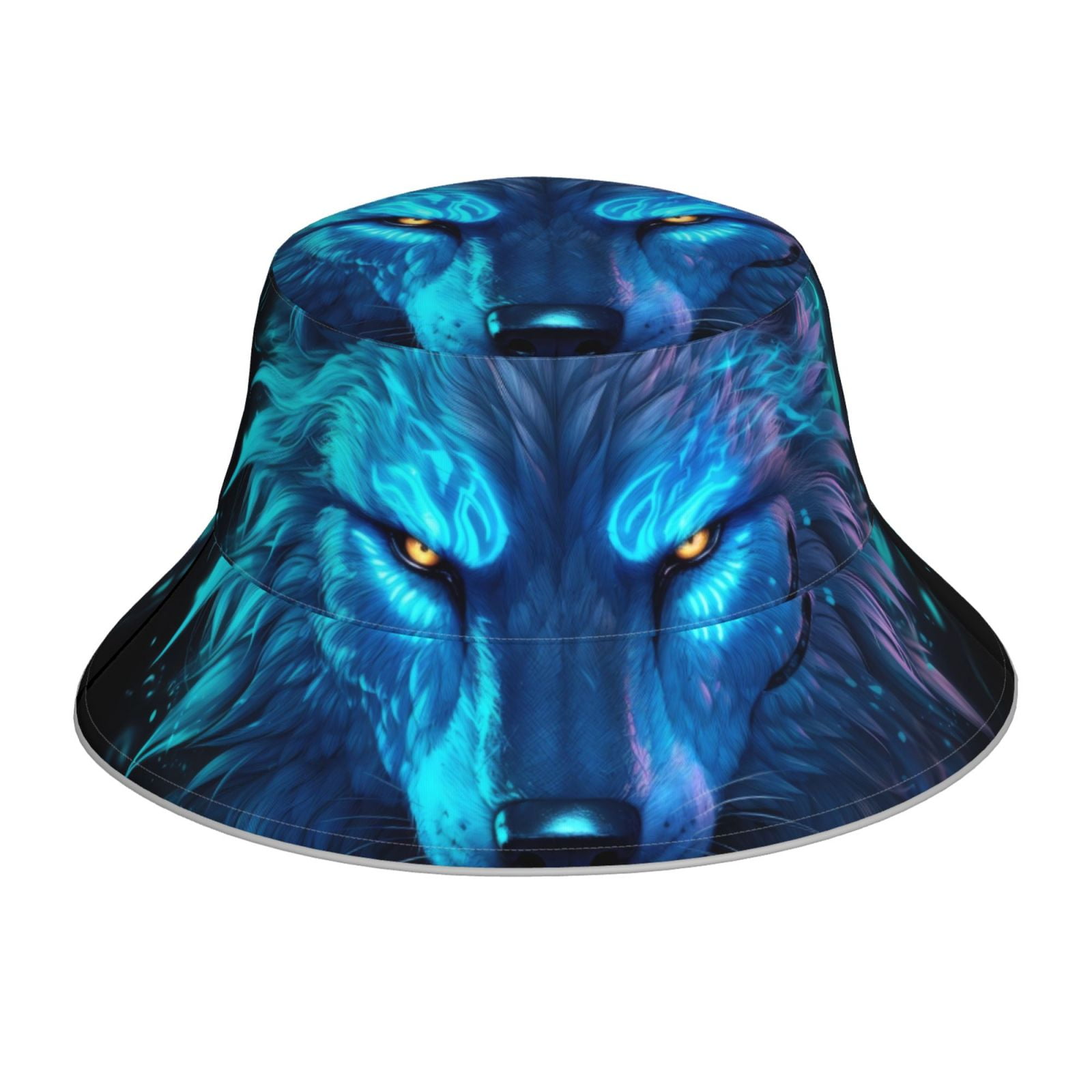 Honeii Futuristic Blue Light Wolf for Unisex Bucket Hat Waterproof Rain ...